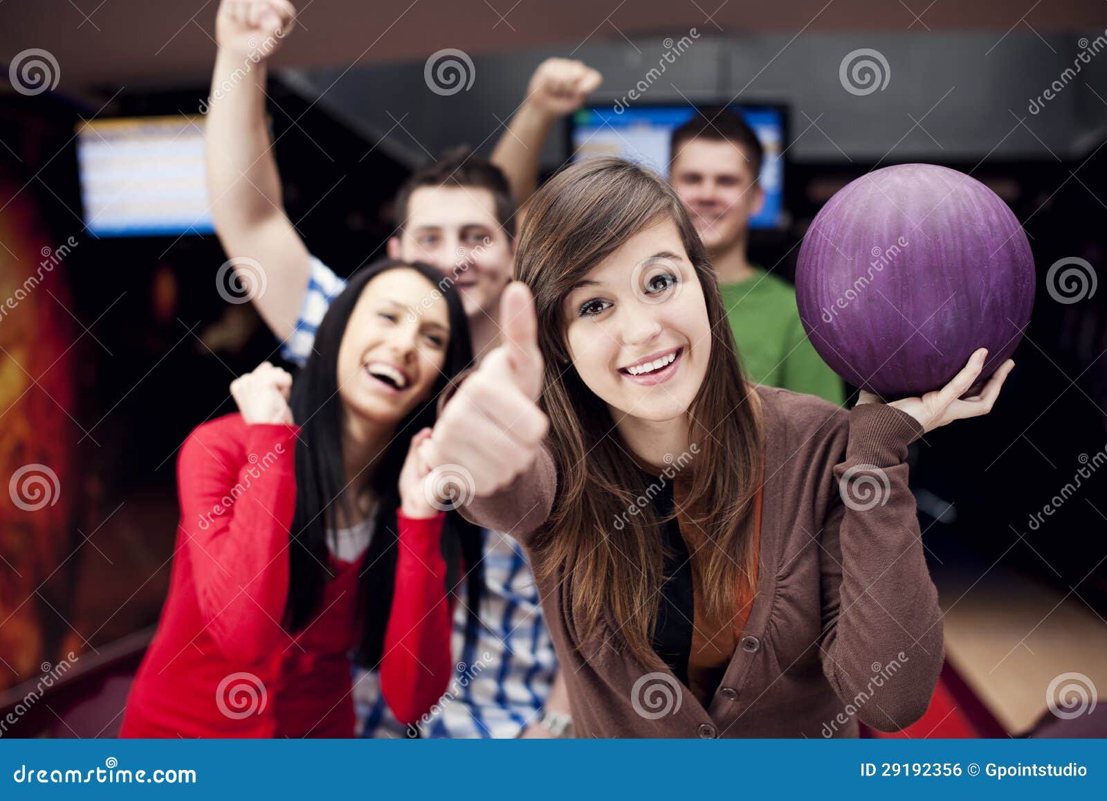 Friends bowling together stock photo. Image of hand, excitement - 29192356