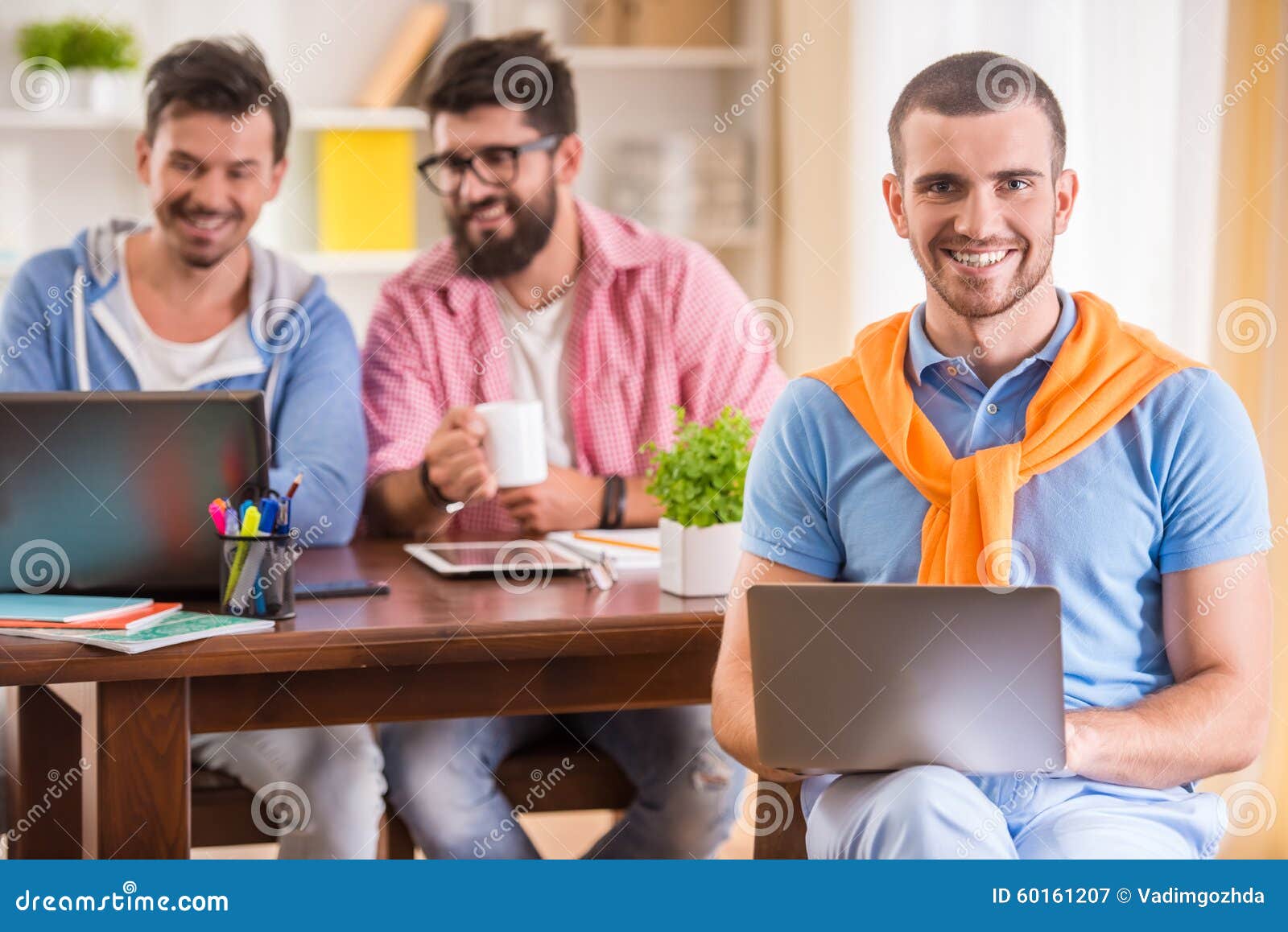 Friends stock image. Image of team, caucasian, tablet - 60161207