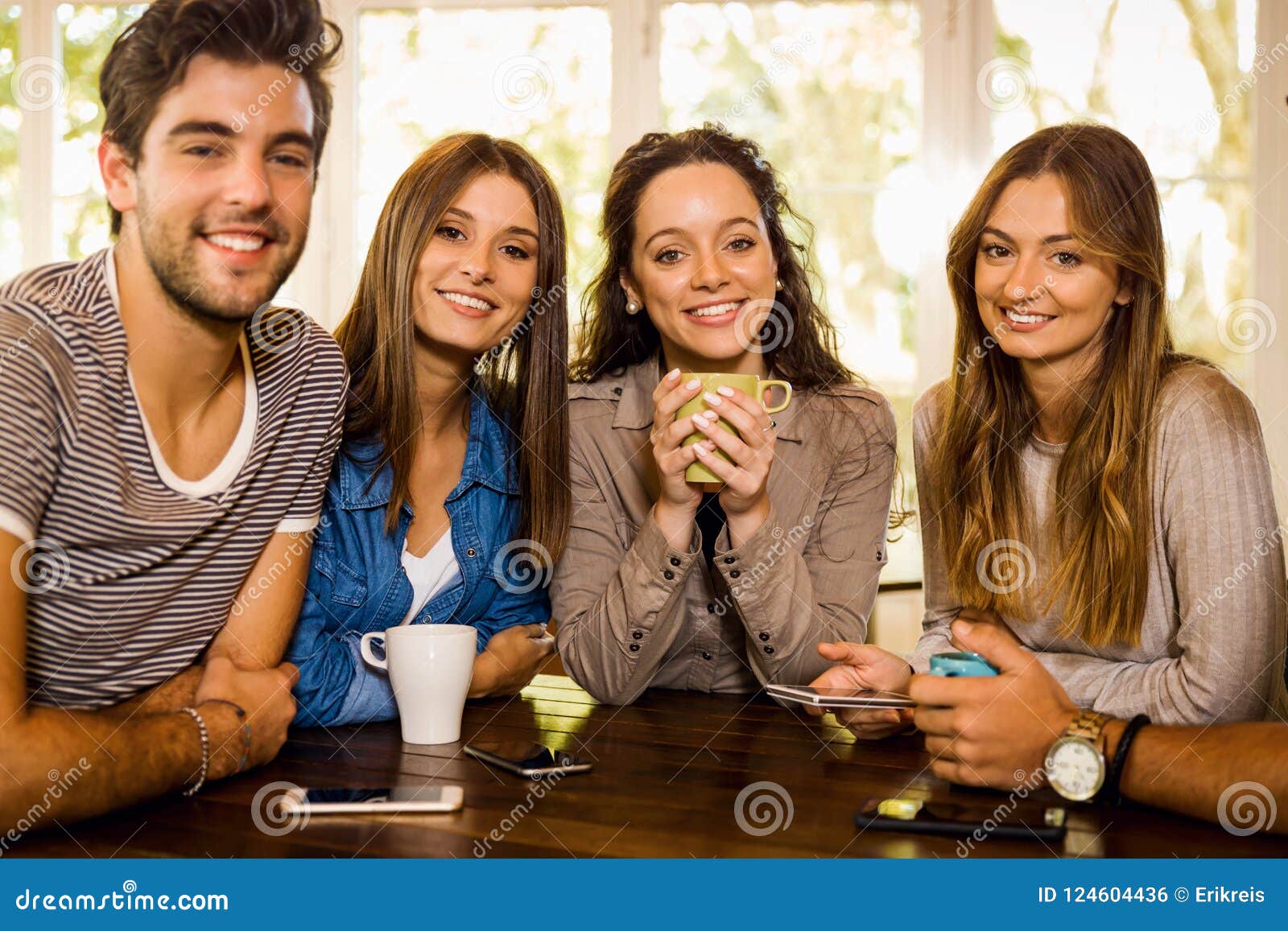 Friends at the cafe stock photo. Image of caucasian - 124604436