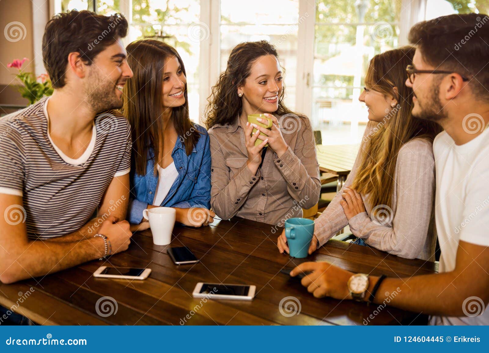 Friends at the cafe stock image. Image of drinks, portrait - 124604445