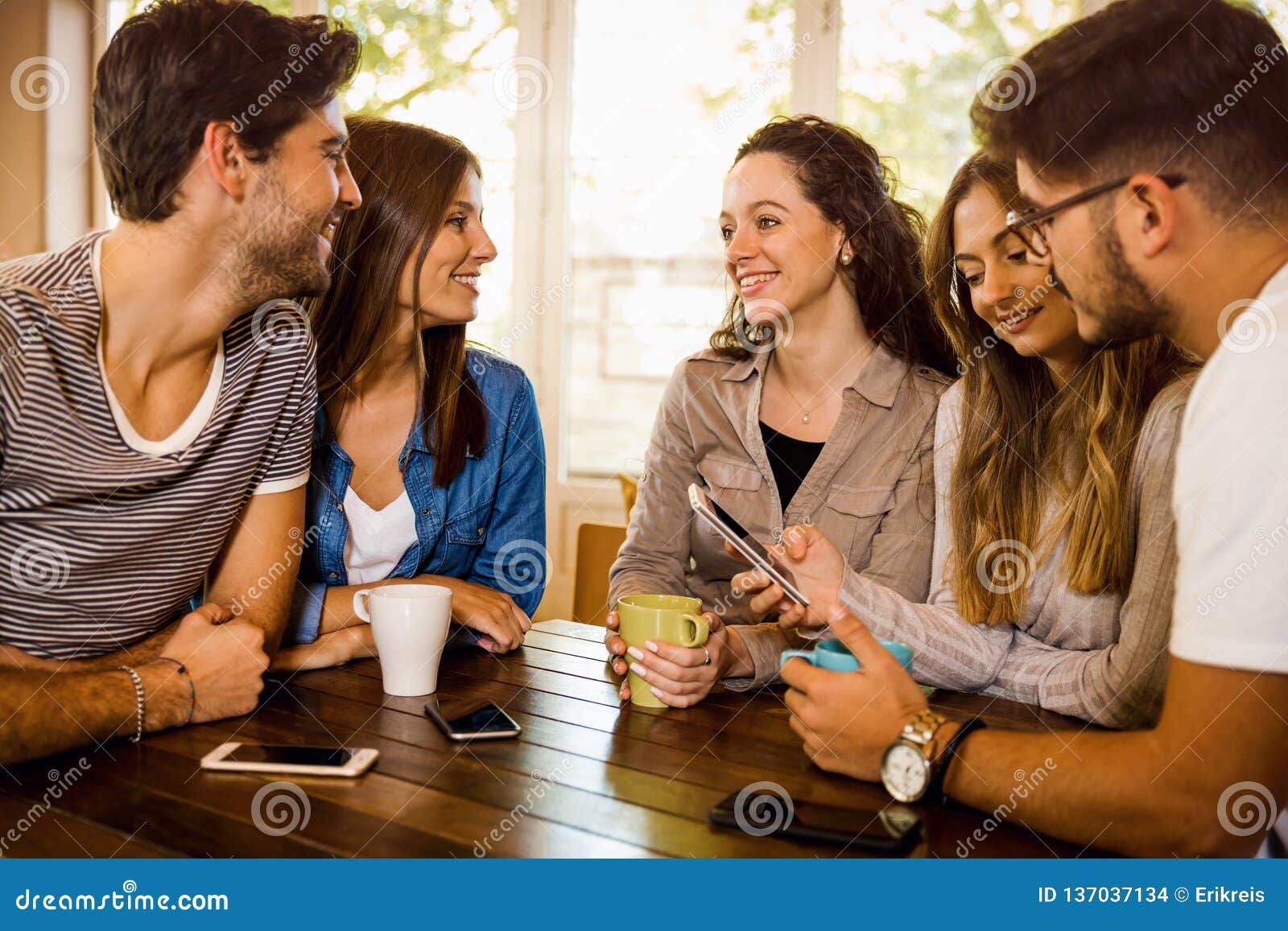 Friends at the cafe stock photo. Image of buddy, caucasian - 137037134