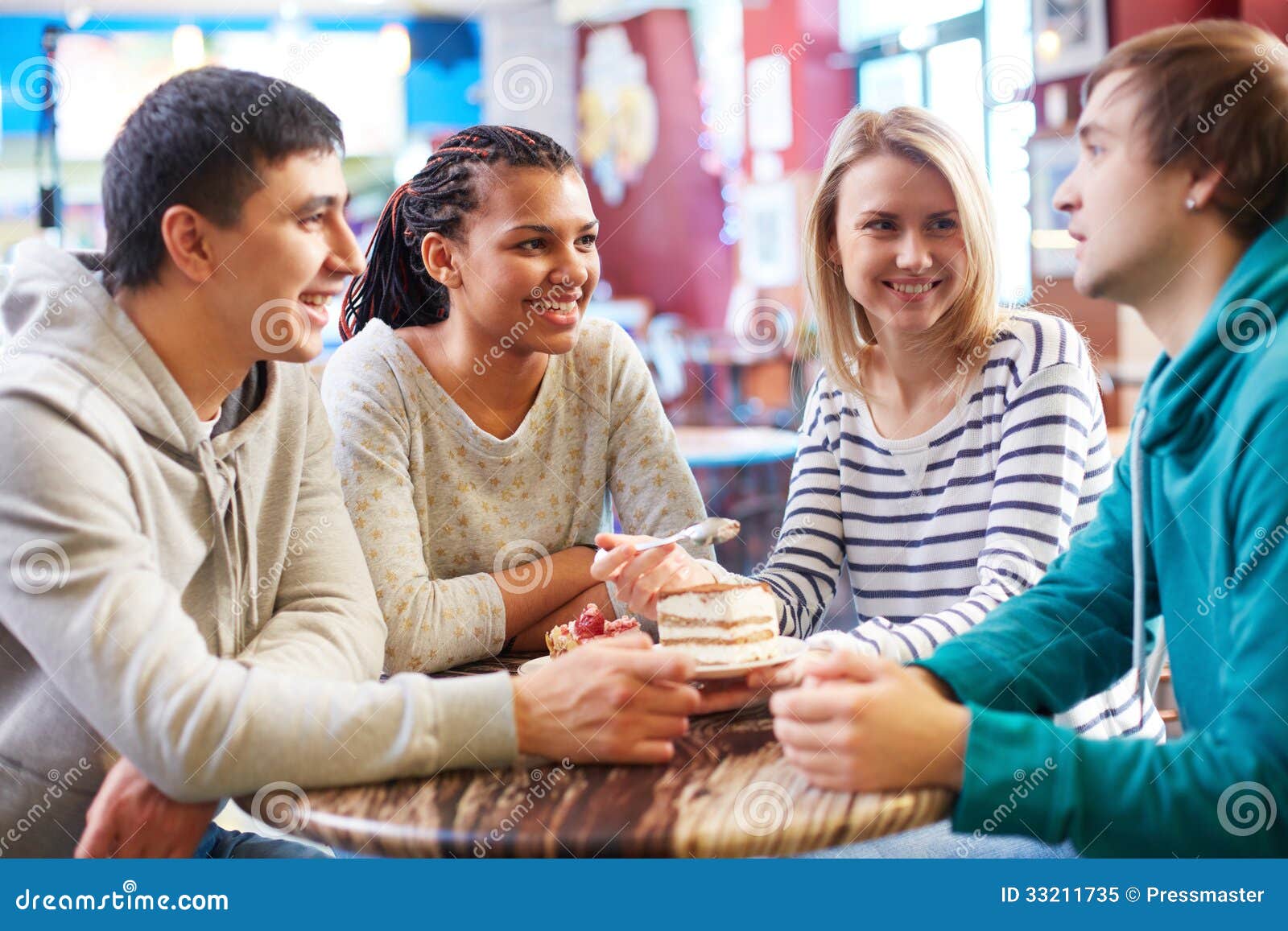 Friends in cafe stock image. Image of delicious, friendly - 33211735