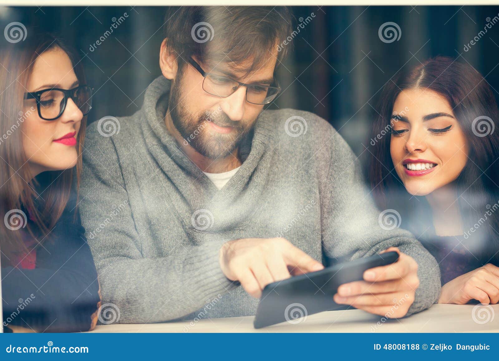 Friends in Cafe Using Technology Stock Photo - Image of internet ...