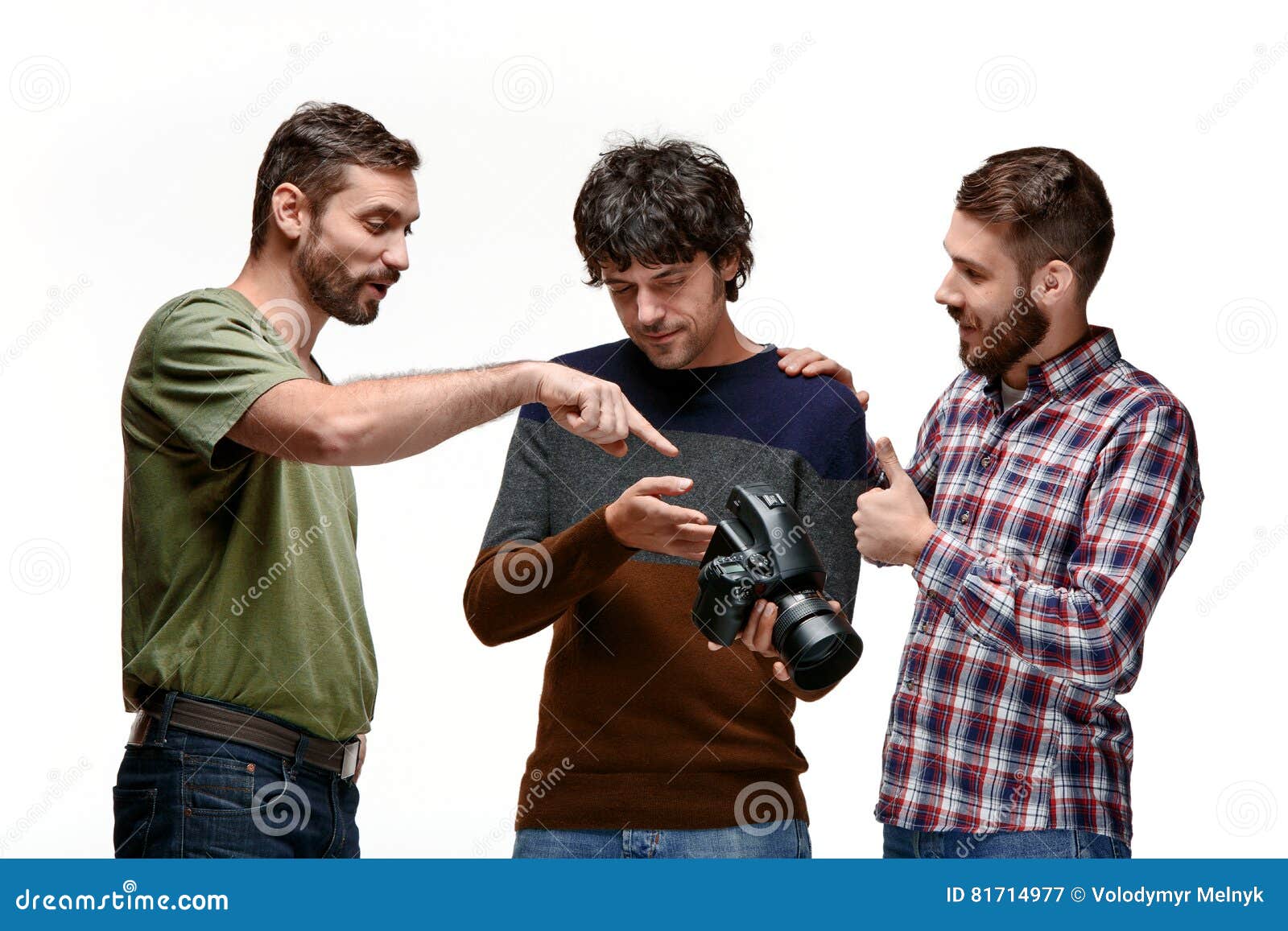 Friends with Camera on White Stock Image - Image of hold, studio: 81714977