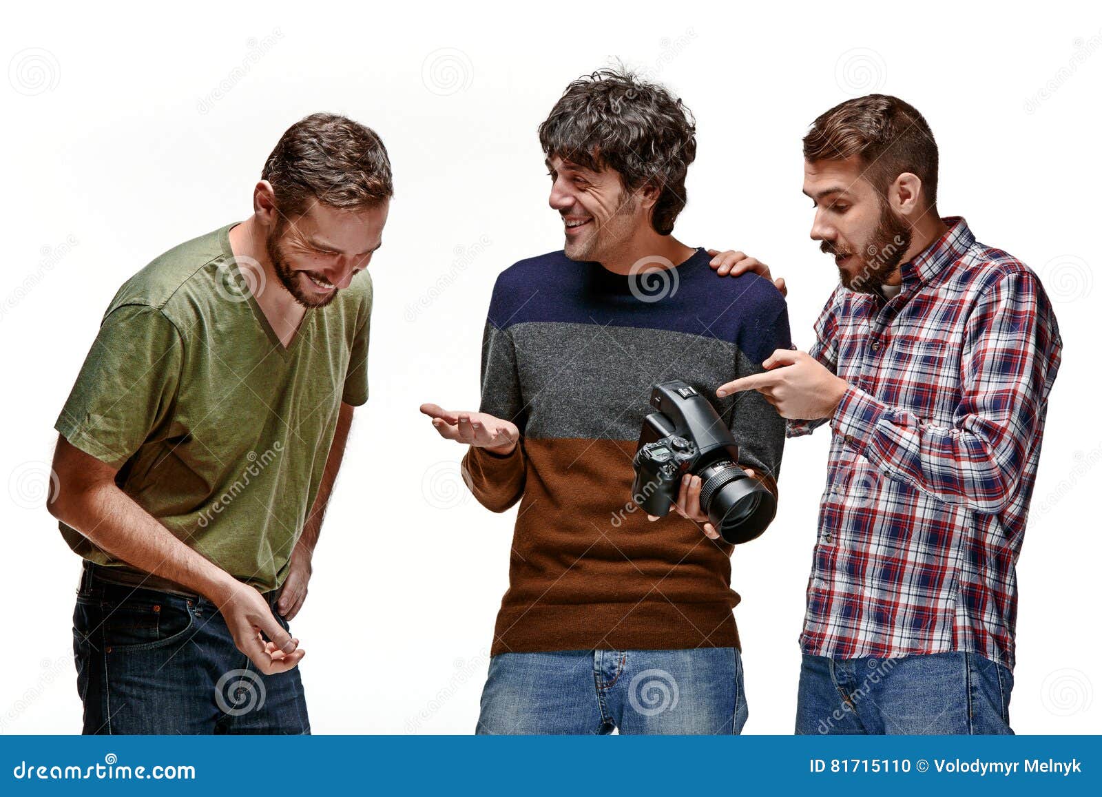 Friends with Camera on White Stock Photo - Image of cheerful, happy ...