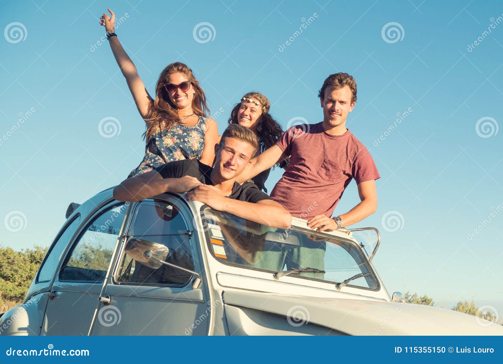 Friends in a car stock photo. Image of love, adventure - 115355150