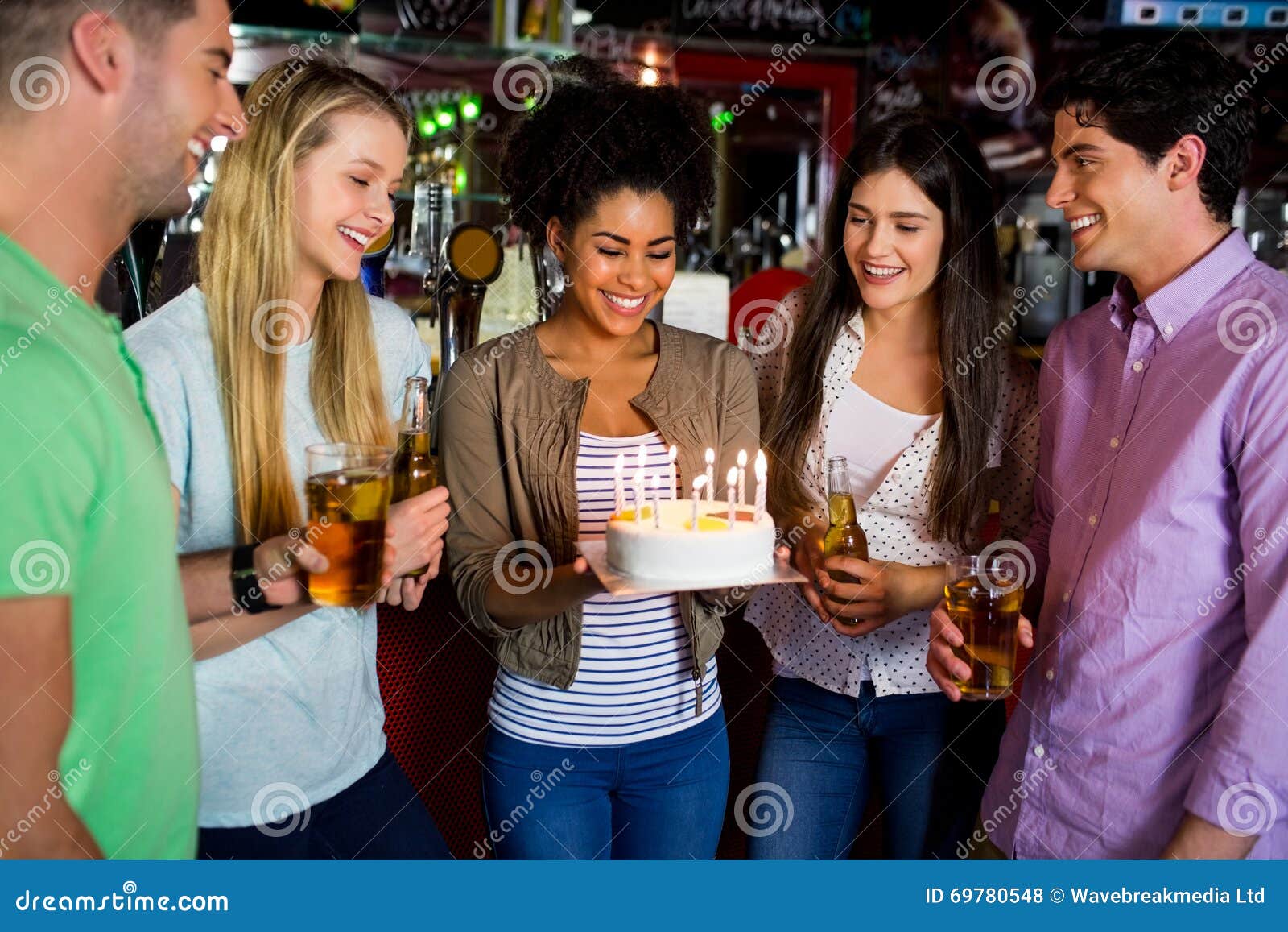 Friends Celebrating with Cake Stock Photo - Image of attractive, club ...