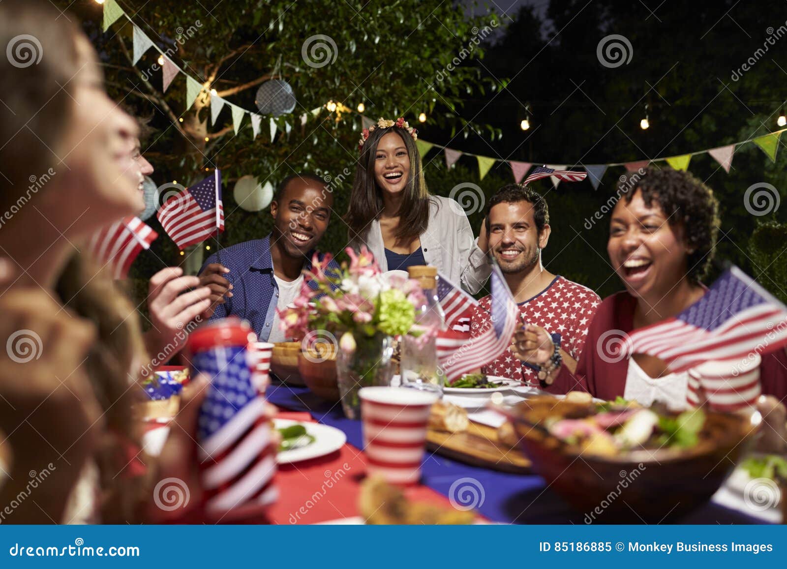 Friends Celebrating 4th of July Holiday with Backyard Party Stock Image ...