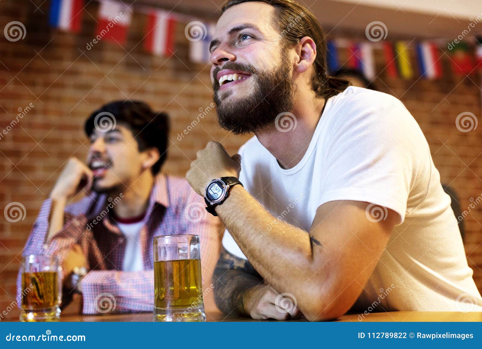 Friends Cheering Sport at Bar Together Stock Photo - Image of ...