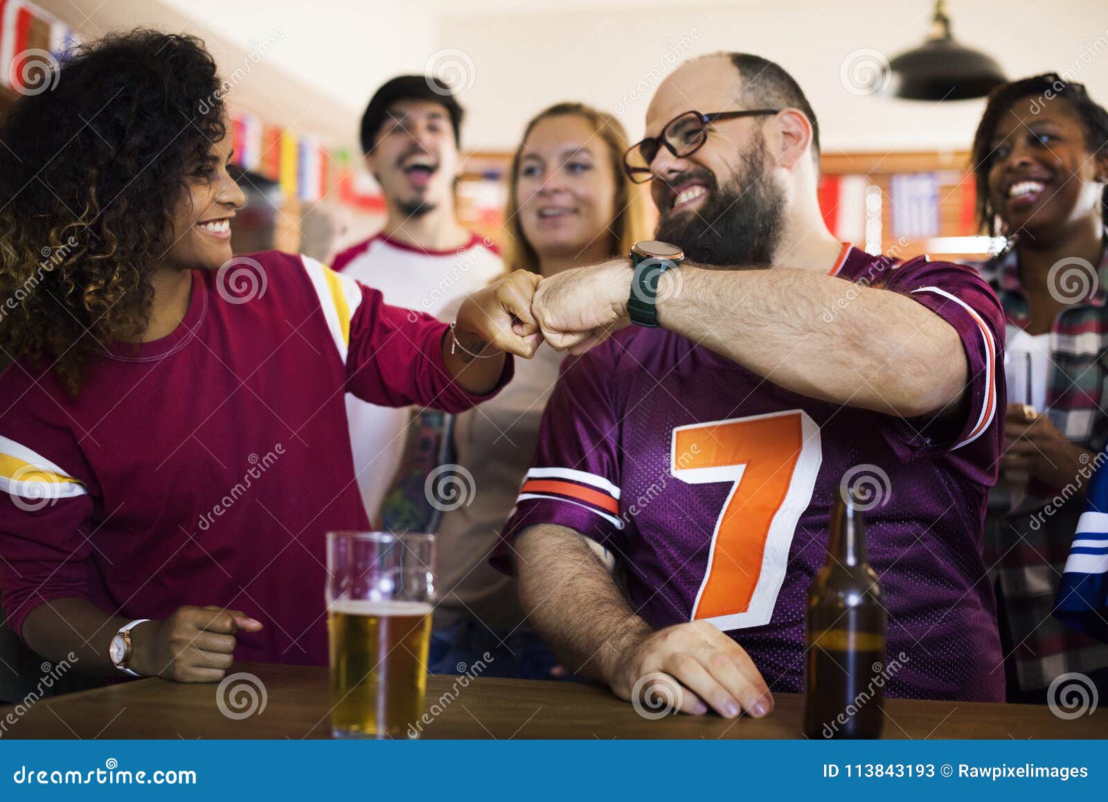 Friends Cheering Sport at Bar Together Stock Image - Image of american ...