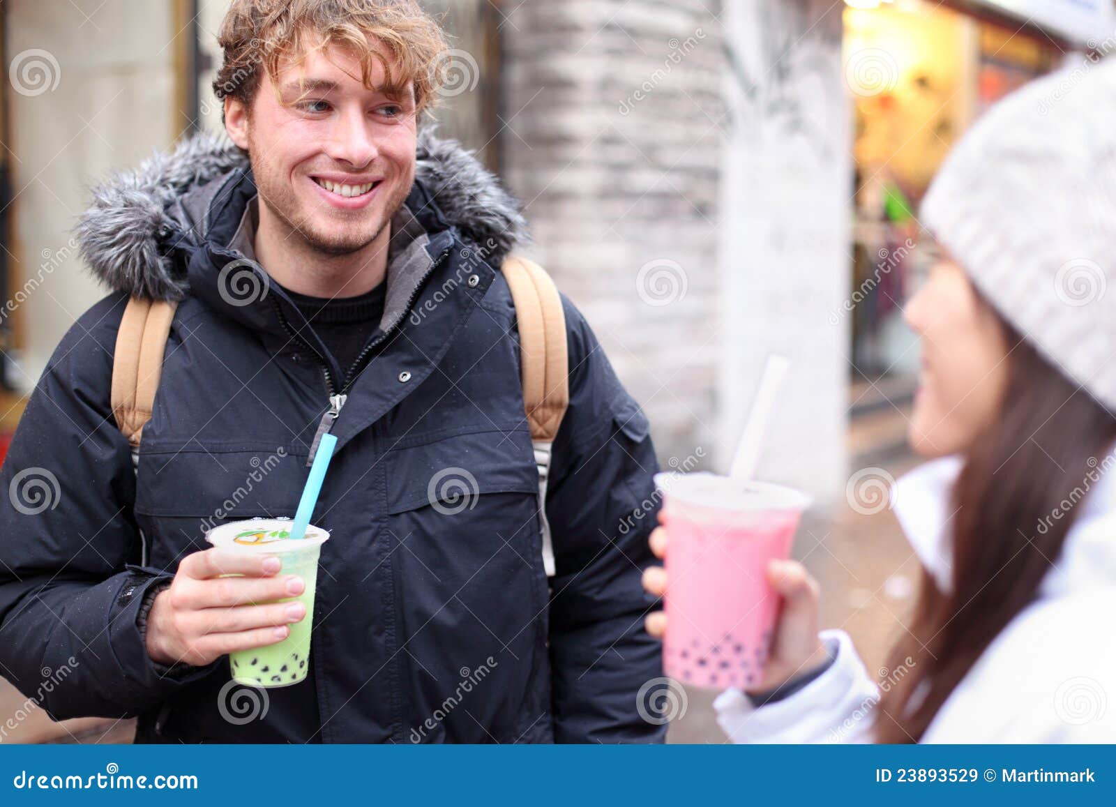 Friends in City Drinking Bubble Tea Stock Image - Image of bubble ...
