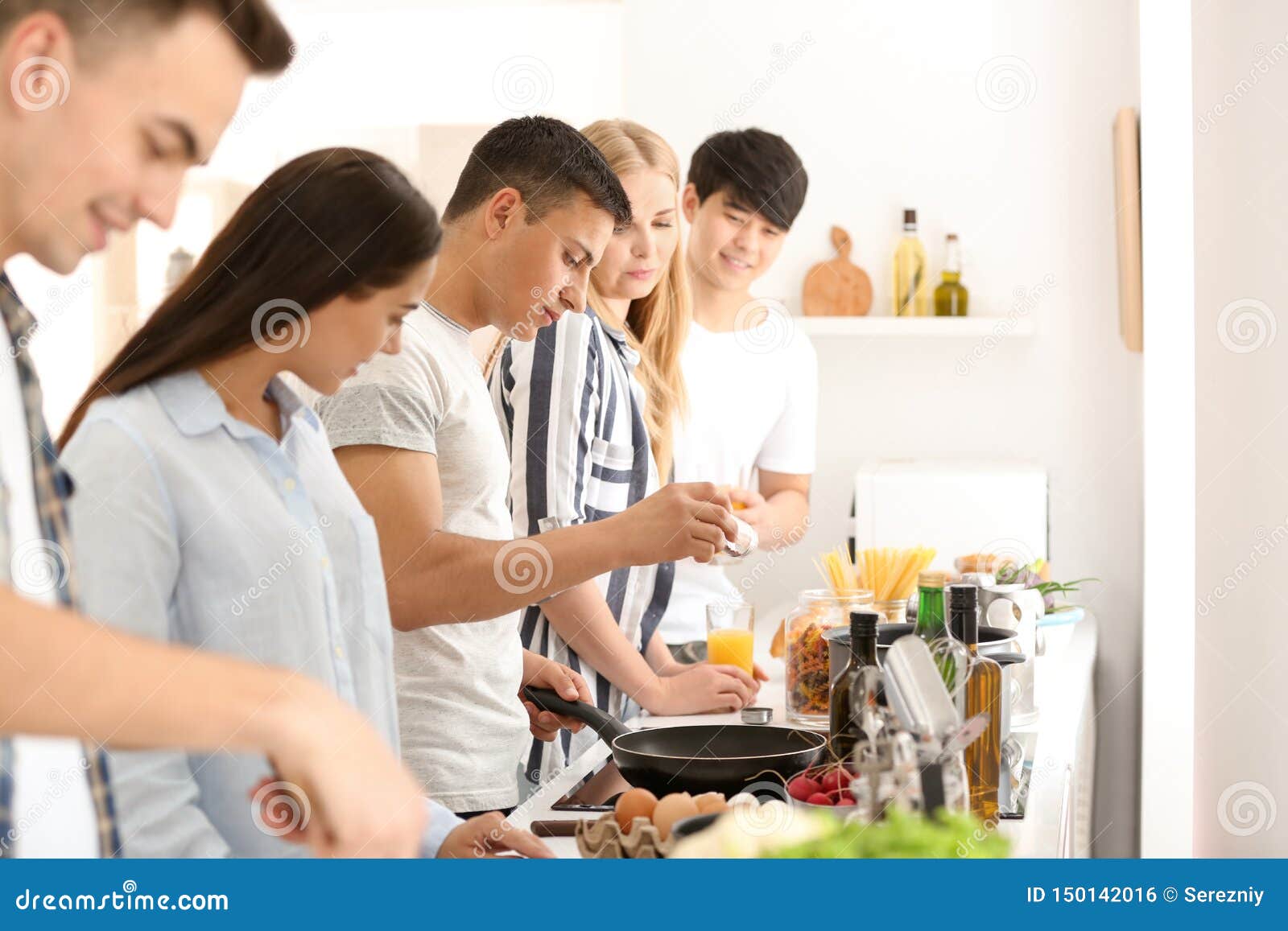Friends Cooking Together in Kitchen Stock Photo - Image of leisure ...