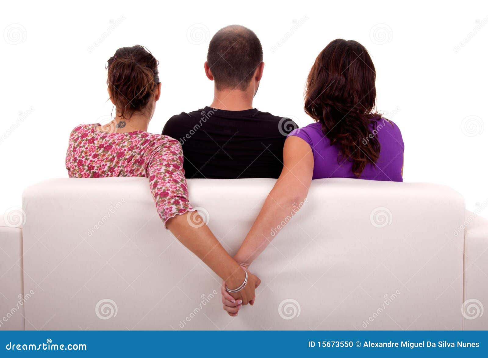 Friends in a Couch, with Two Girls Given Hands Stock Photo - Image of ...