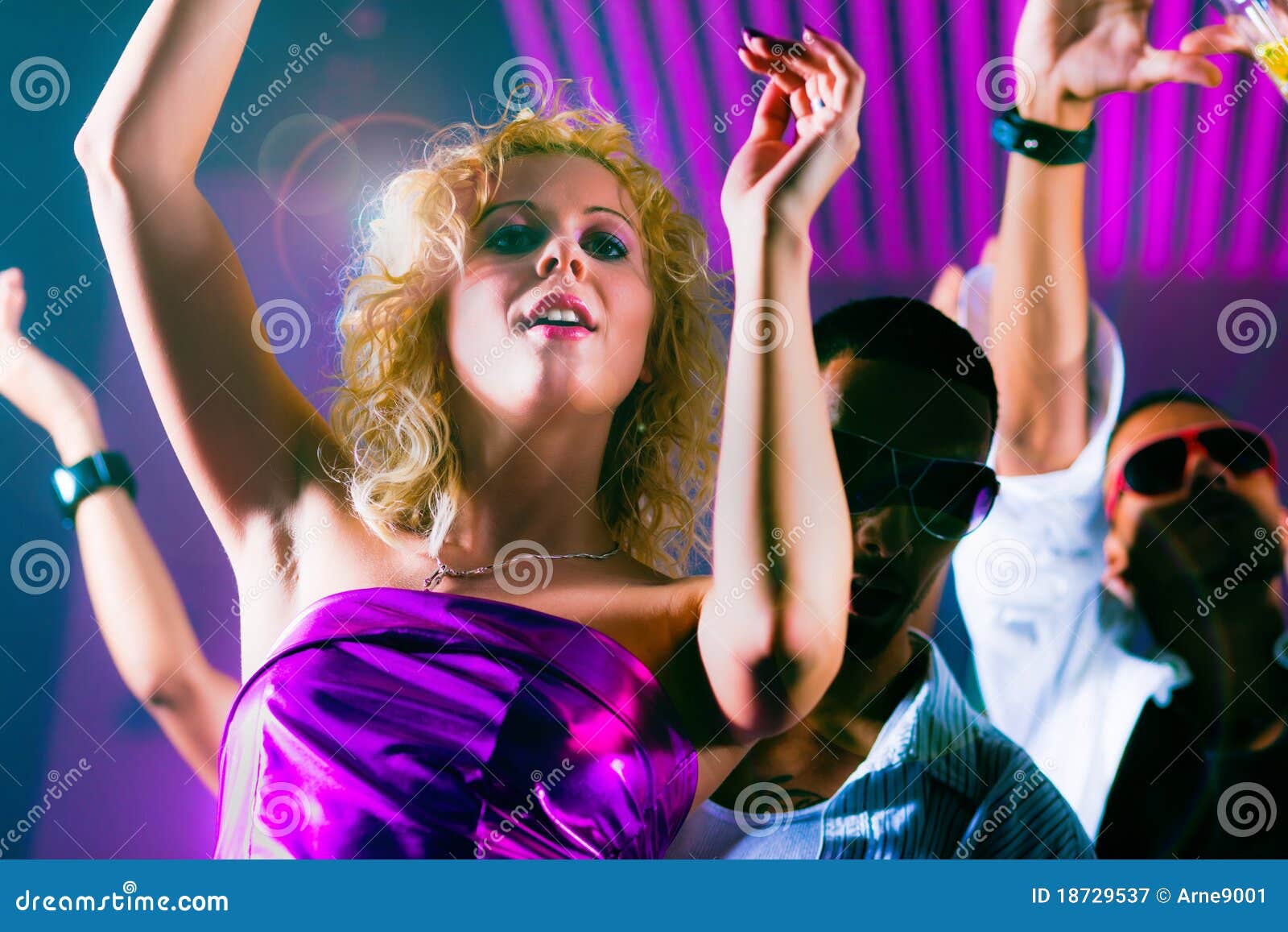 Friends Dancing in Club or Disco Stock Image - Image of american ...