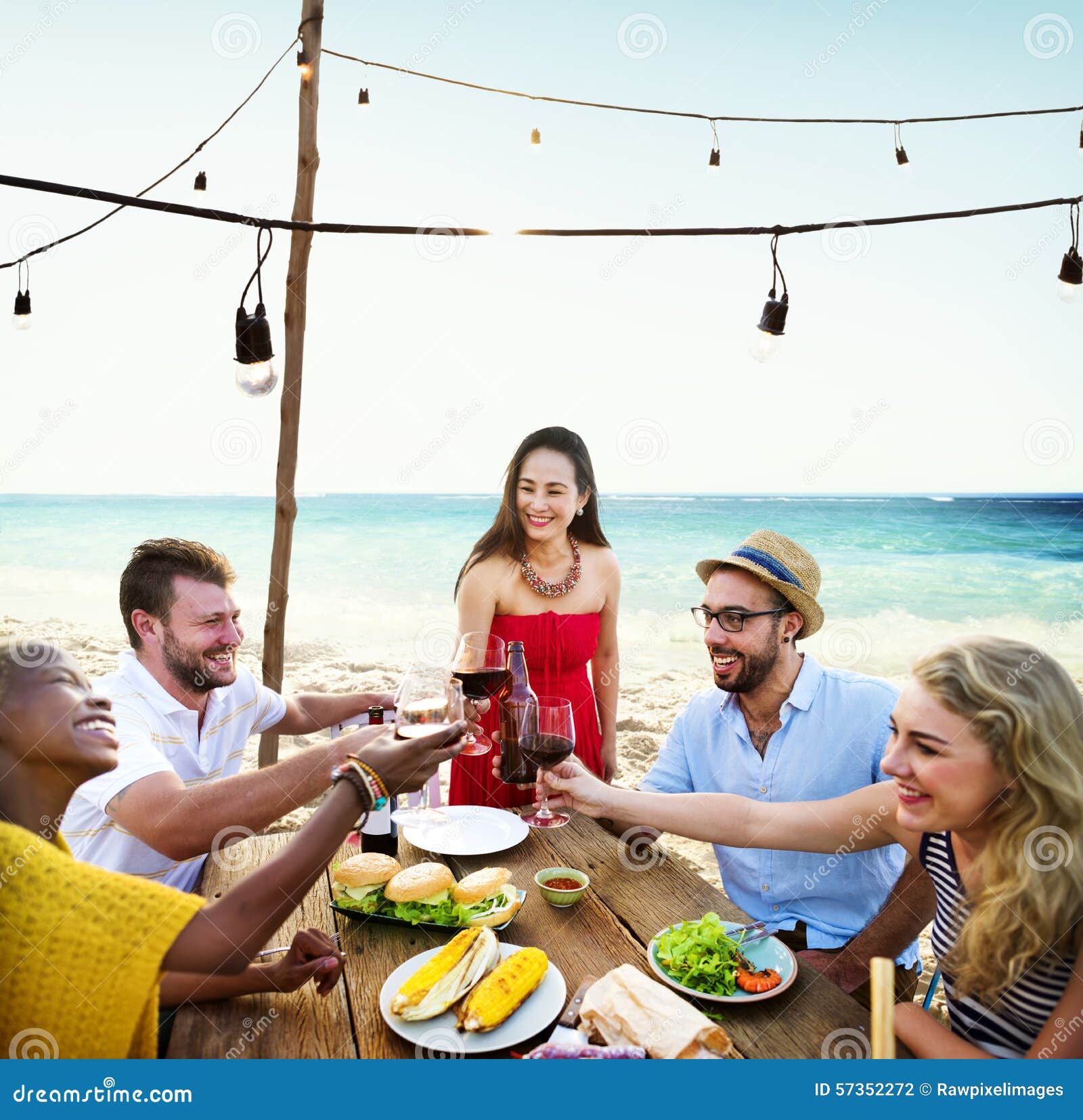Friends Dining Summer Beach Party Cheerful Concept Stock Photo - Image ...
