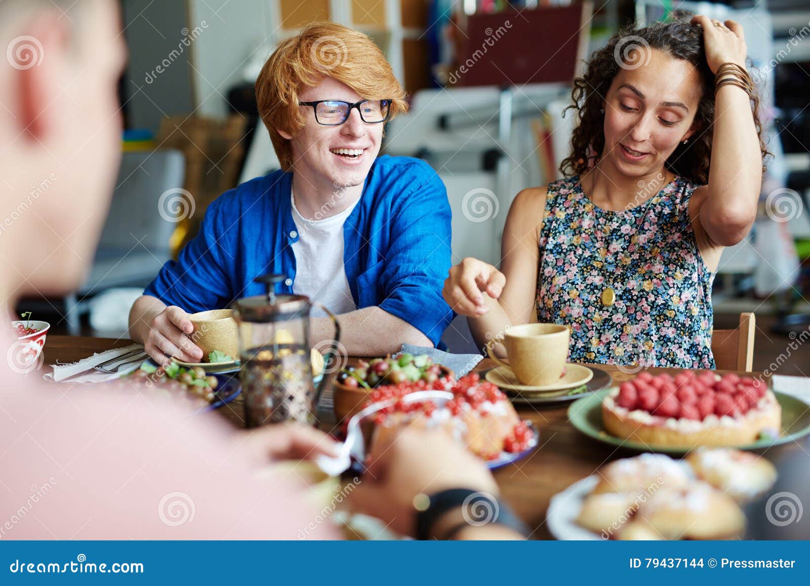 Friends at dinner stock photo. Image of gettogether, occasion - 79437144