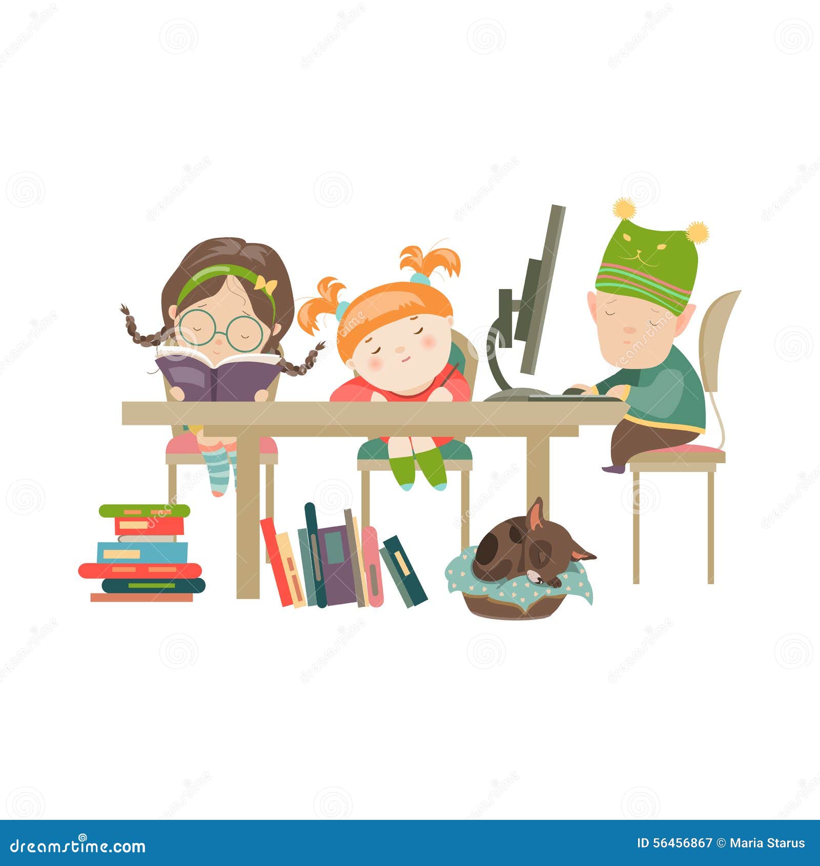 Doing Homework Isolated Cartoon Vector Illustration Set ...