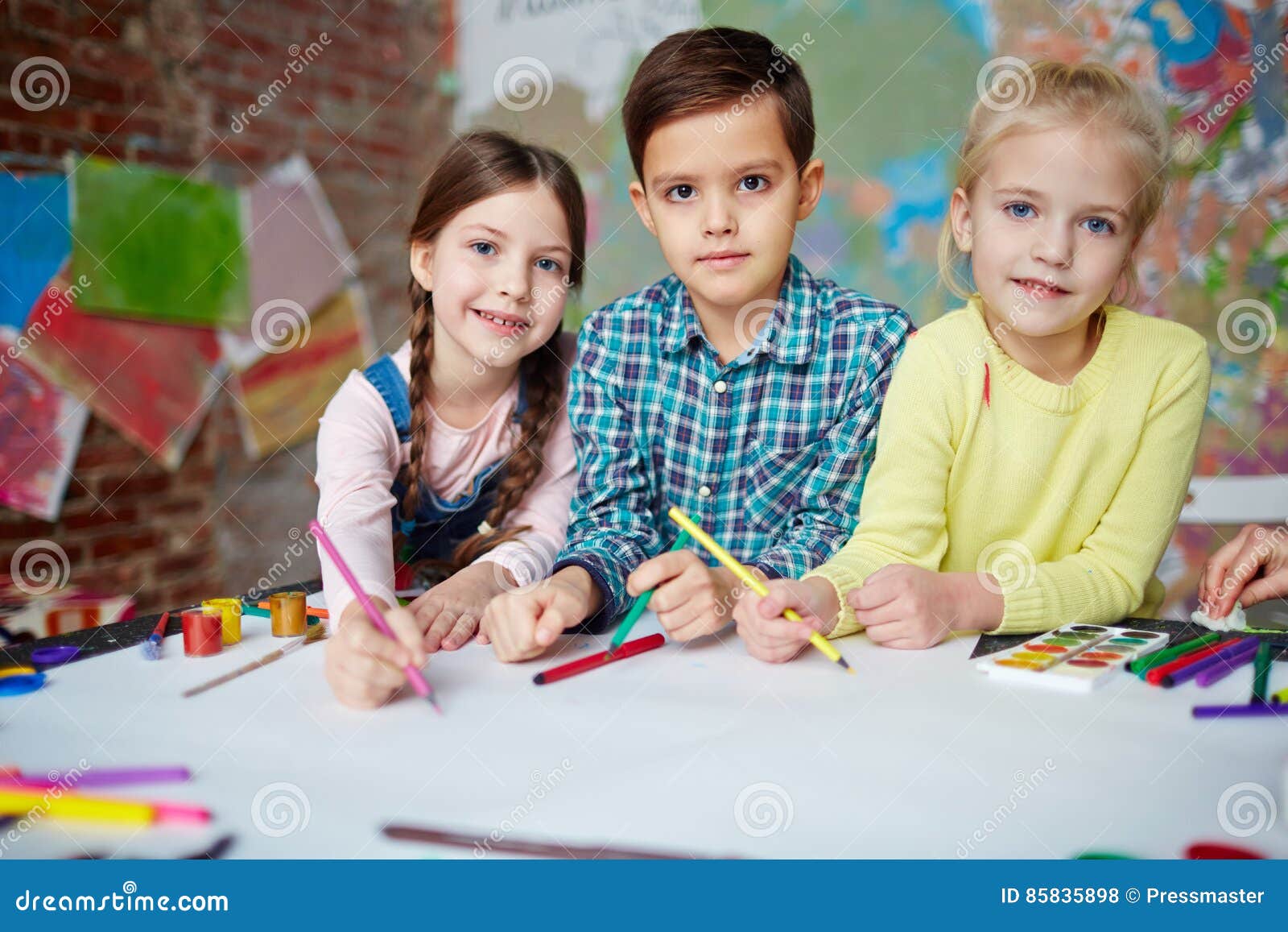 Friends drawing stock photo. Image of artist, preschooler - 85835898
