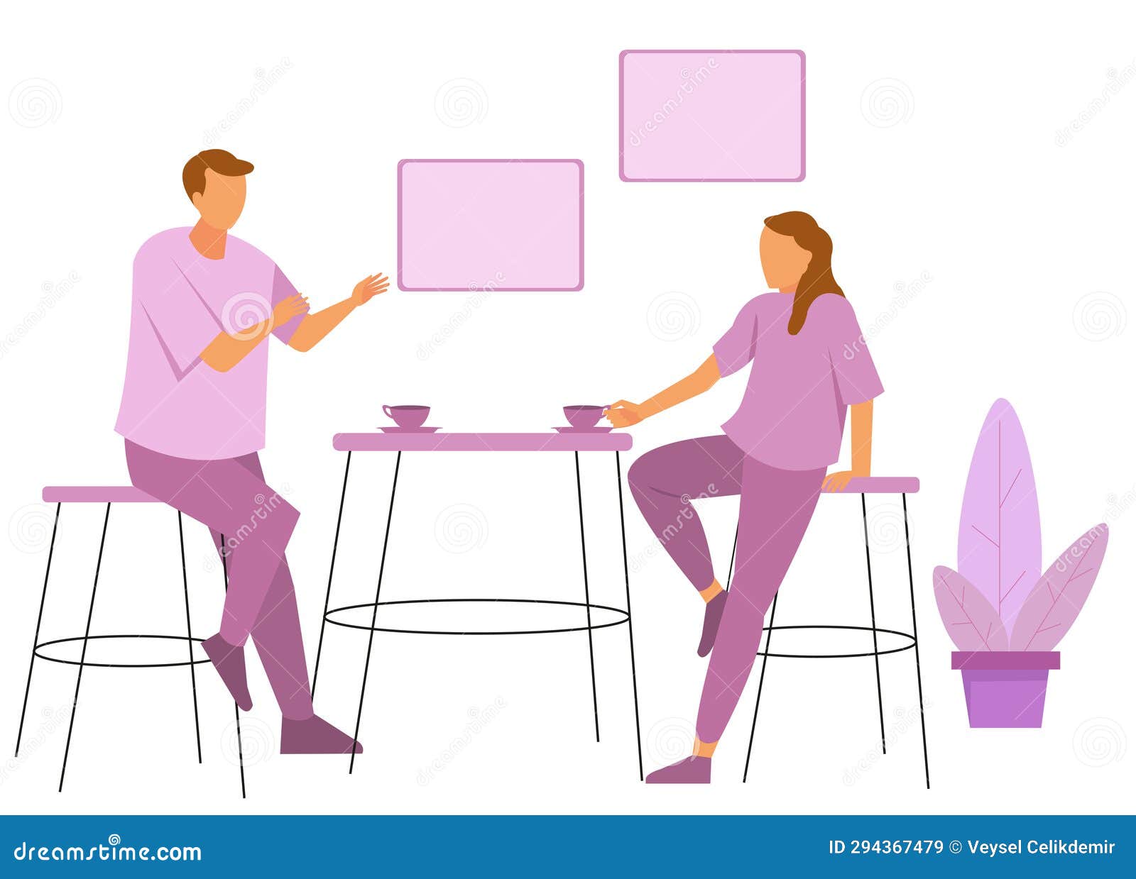 Friends Drinking Coffee Together at the Table Stock Illustration ...