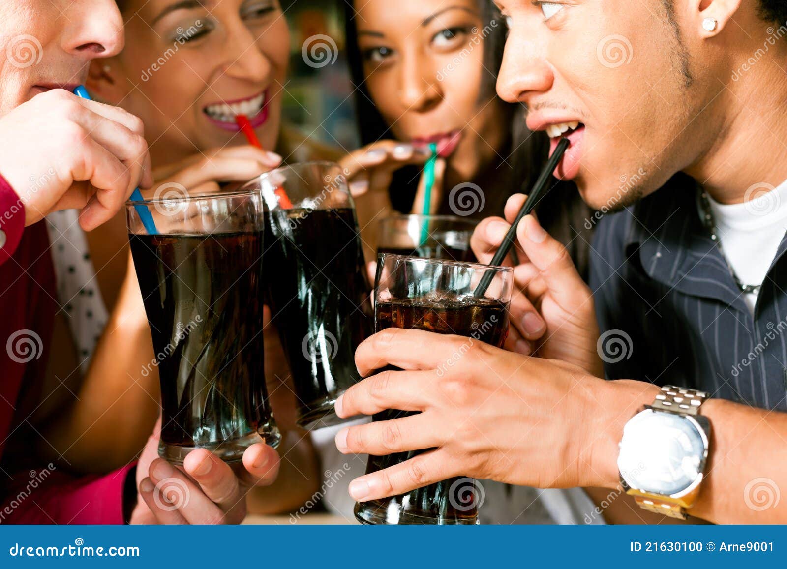 Friends Drinking Soda in a Bar Stock Photo - Image of happiness ...