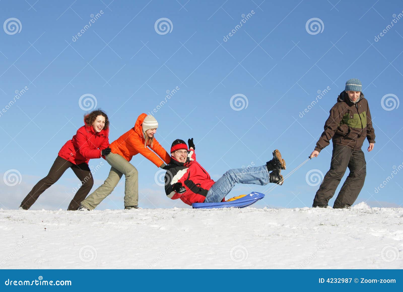 Friends drive in a sledge stock image. Image of charming - 4232987
