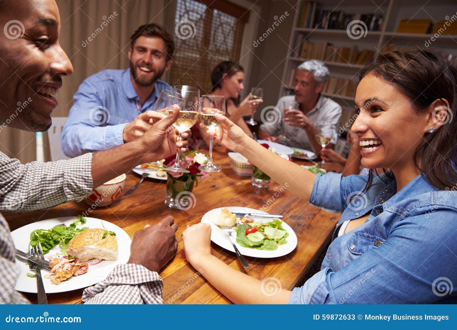Friends at an Evening Dinner Party Stock Image - Image of horizontal ...
