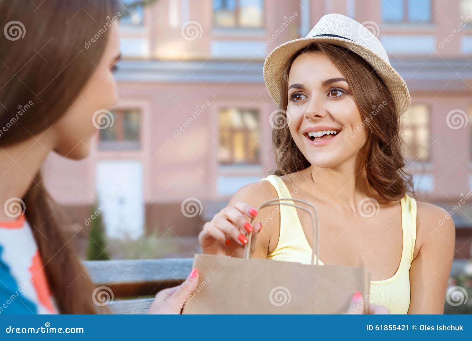 Friends exchanging gifts stock image. Image of girl, dress - 61855421