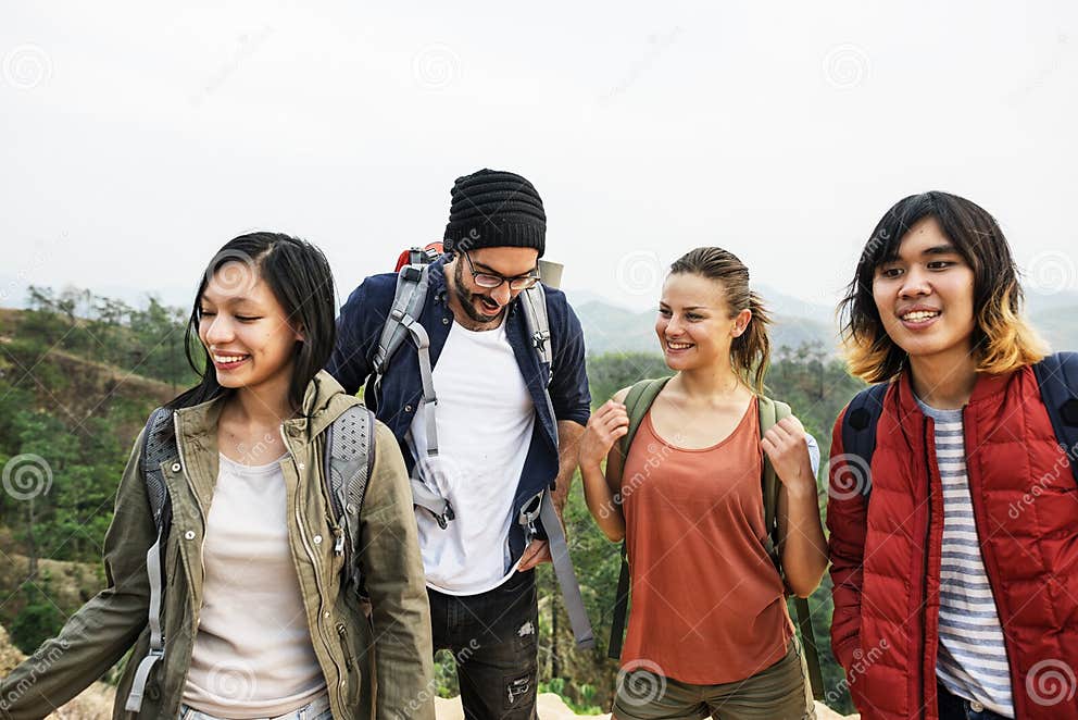 Friends Explore Nature Outdoors Concept Stock Image - Image of group ...
