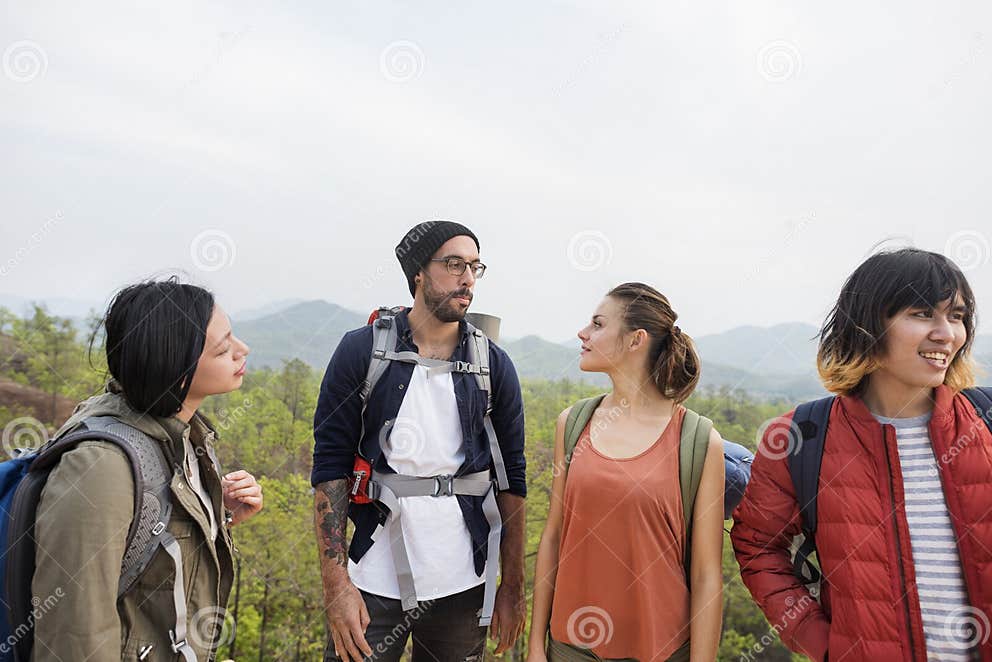 Friends Explore Nature Outdoors Concept Stock Image - Image of people ...