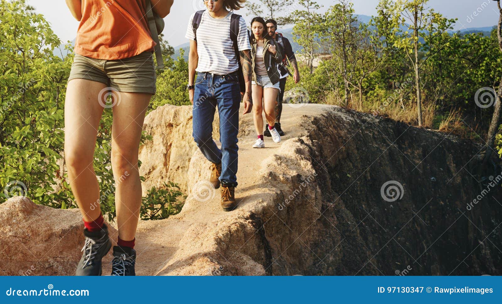 Friends Explore Nature Outdoors Concept Stock Image - Image of hanging ...