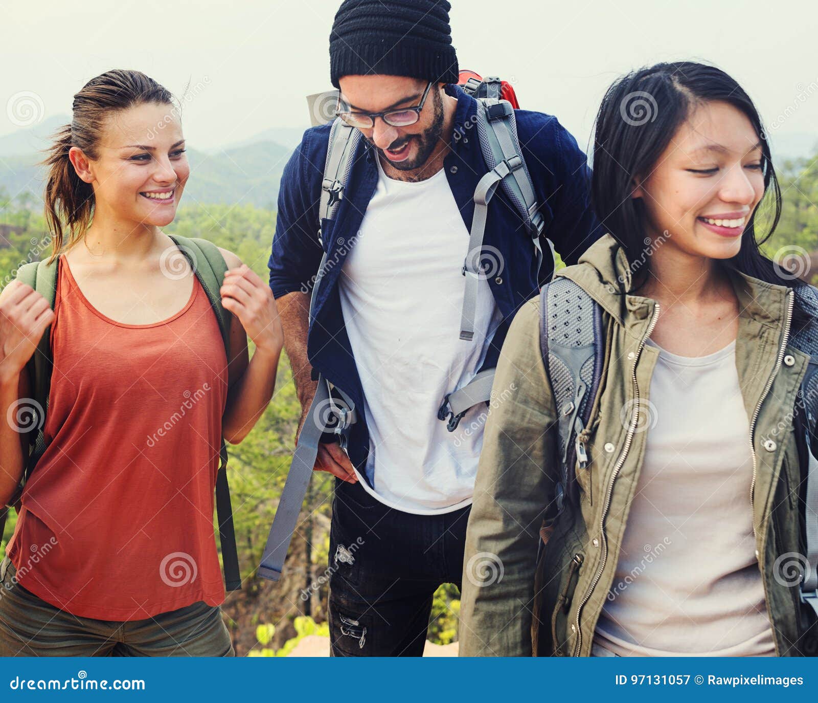 Friends Explore Nature Outdoors Concept Stock Image - Image of ...