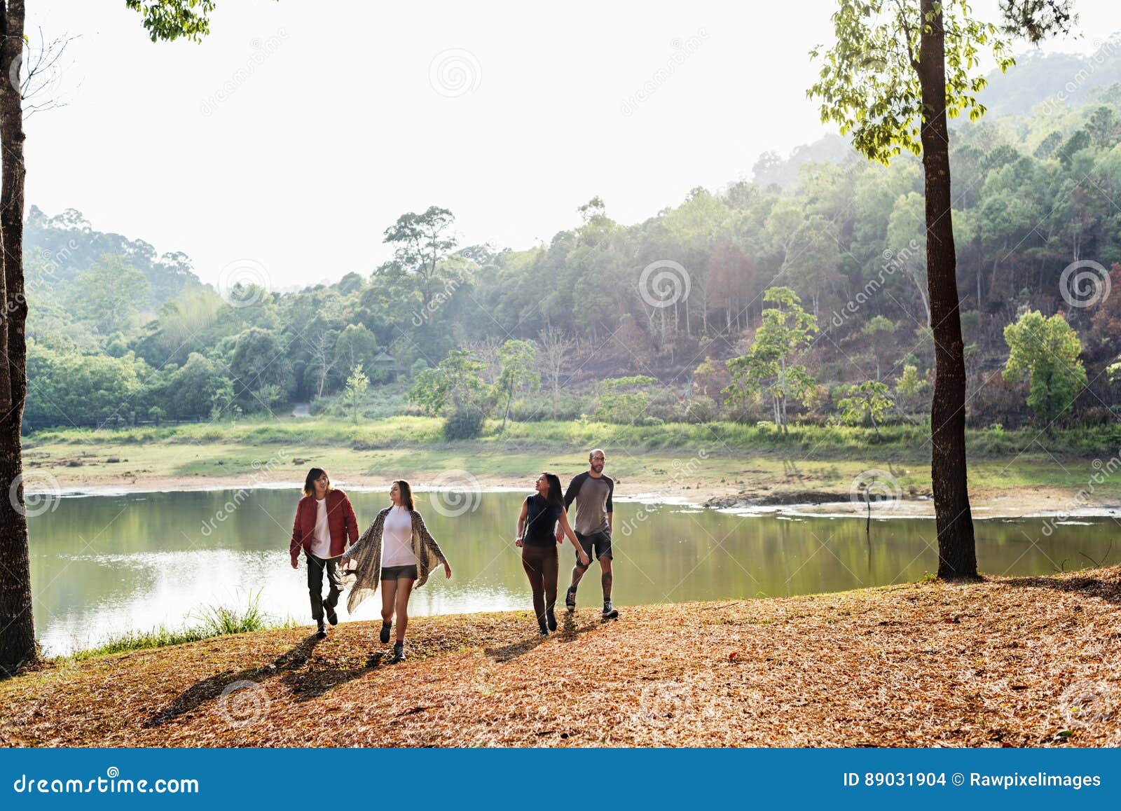 Friends Explore Nature Outdoors Concept Stock Photo - Image of lake ...