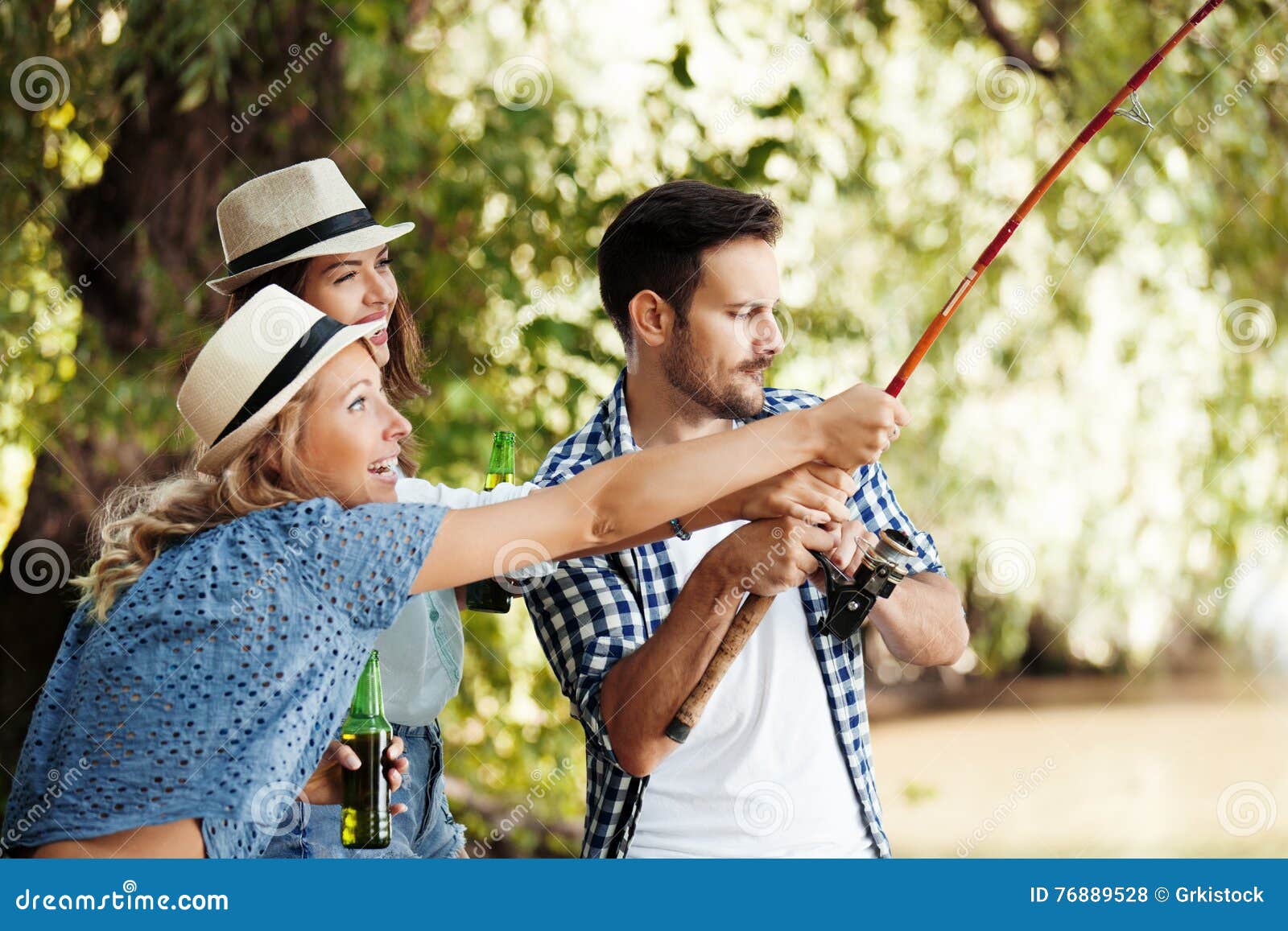 Friends and fishing stock photo. Image of fish, sunrise - 76889528