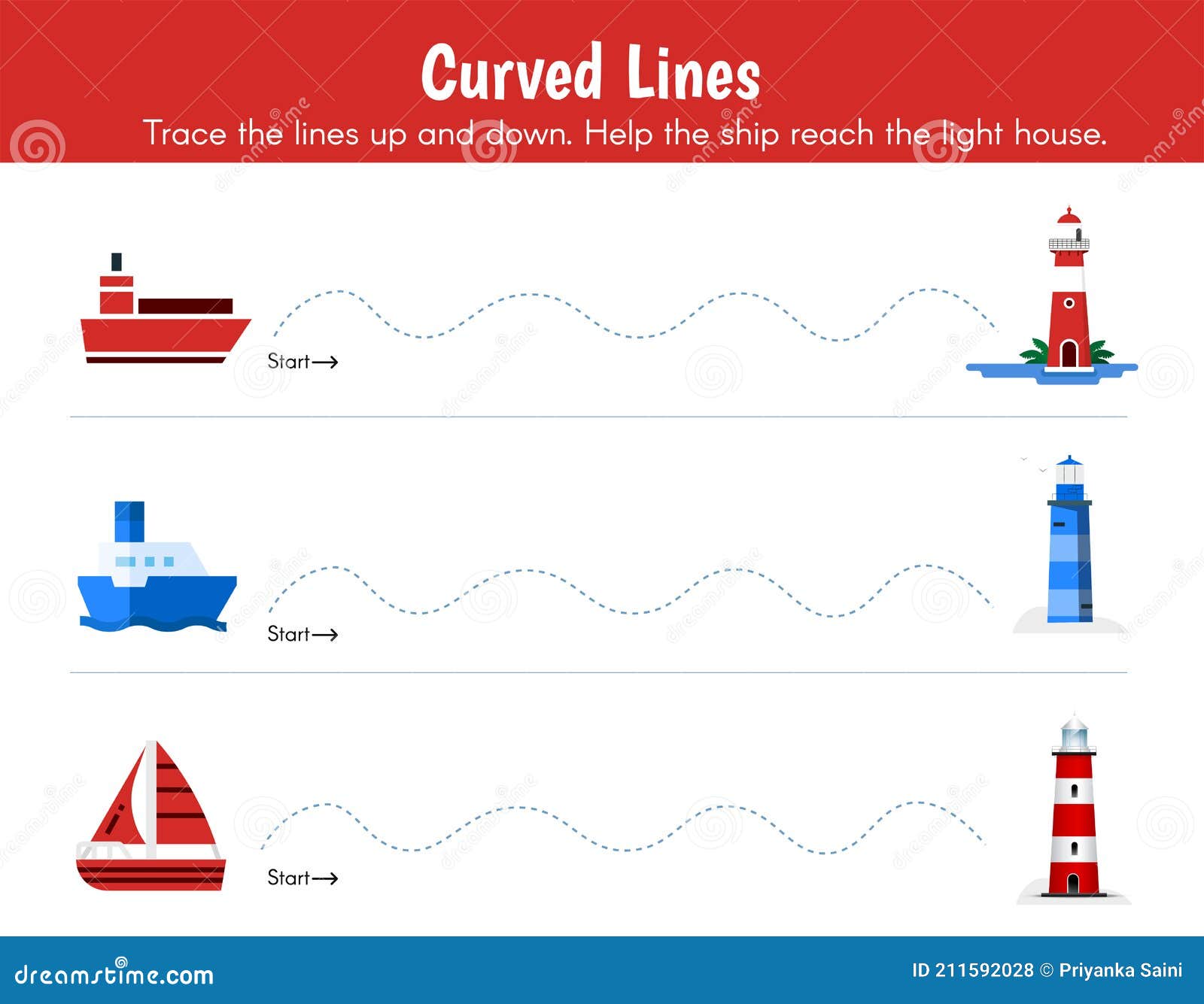 Curved Lines Practice Worksheet for Preschool, Kindergarten. Stock ...