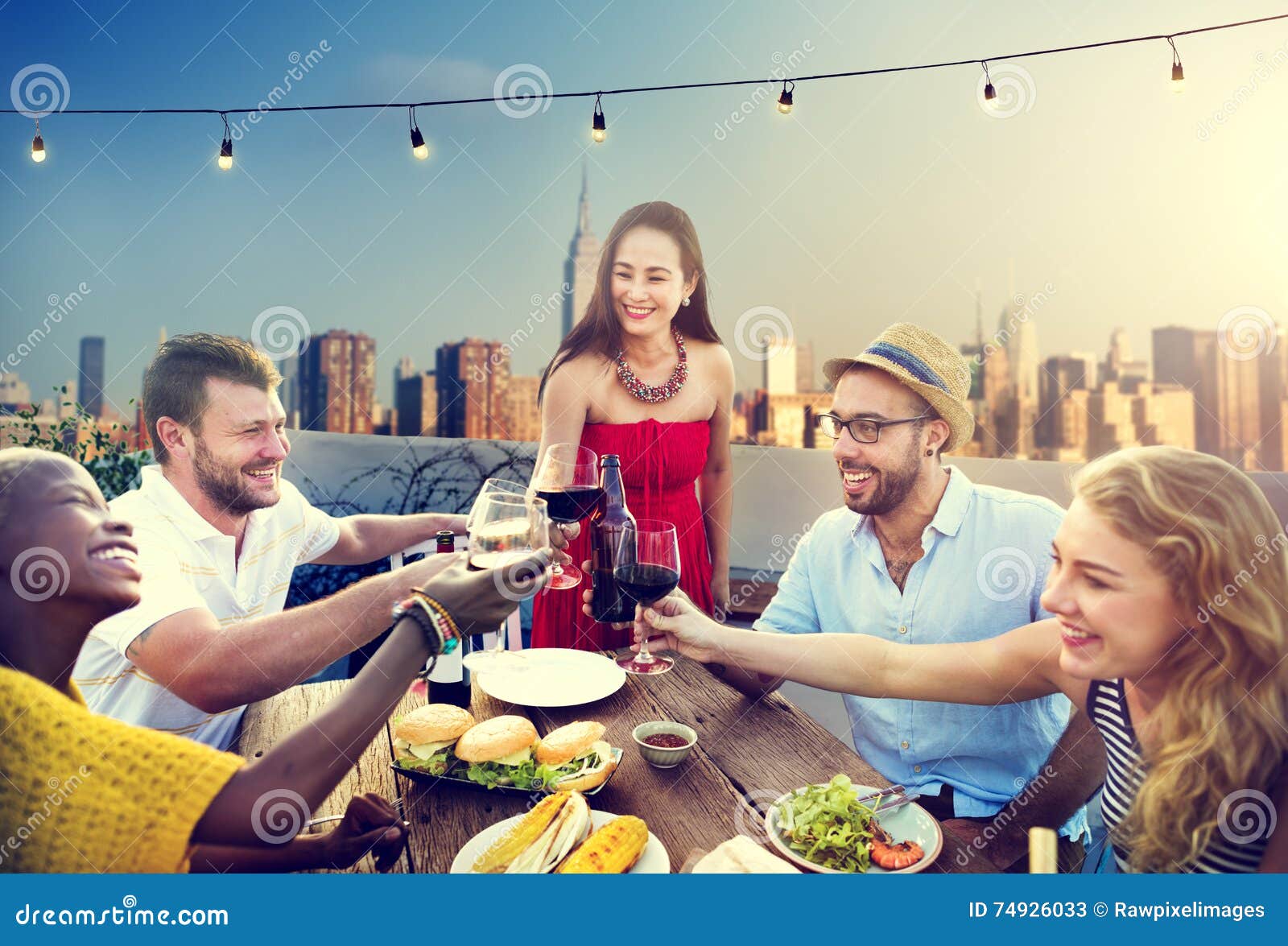 Friends Friendship Rooftop Dining People Concept Stock Image - Image of ...