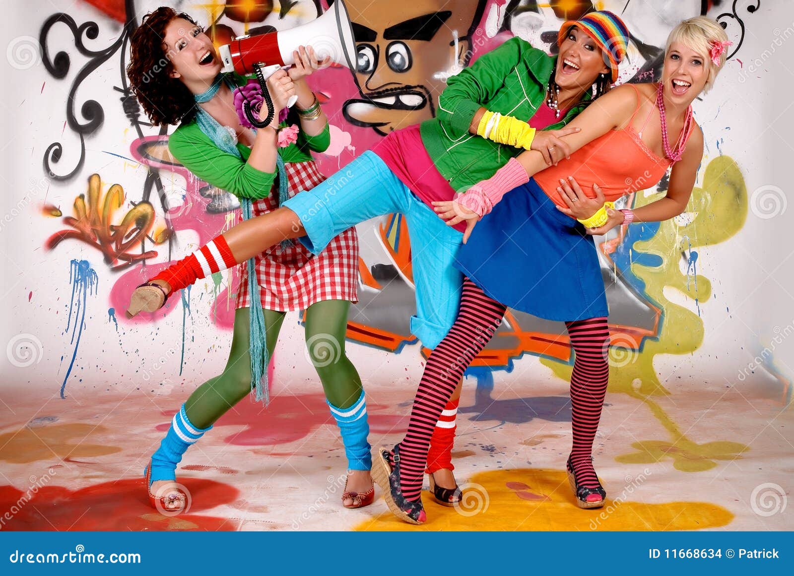 Friends fun graffiti wall stock photo. Image of happiness - 11668634