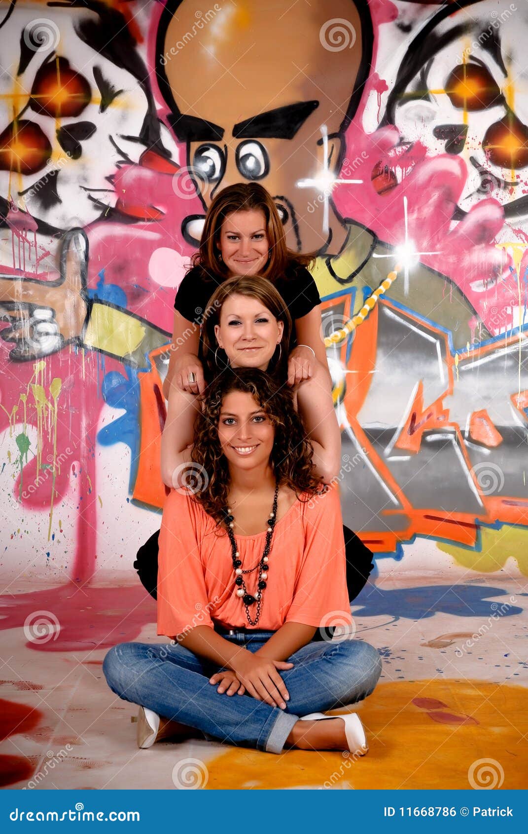 Friends fun graffiti wall stock photo. Image of happiness - 11668786
