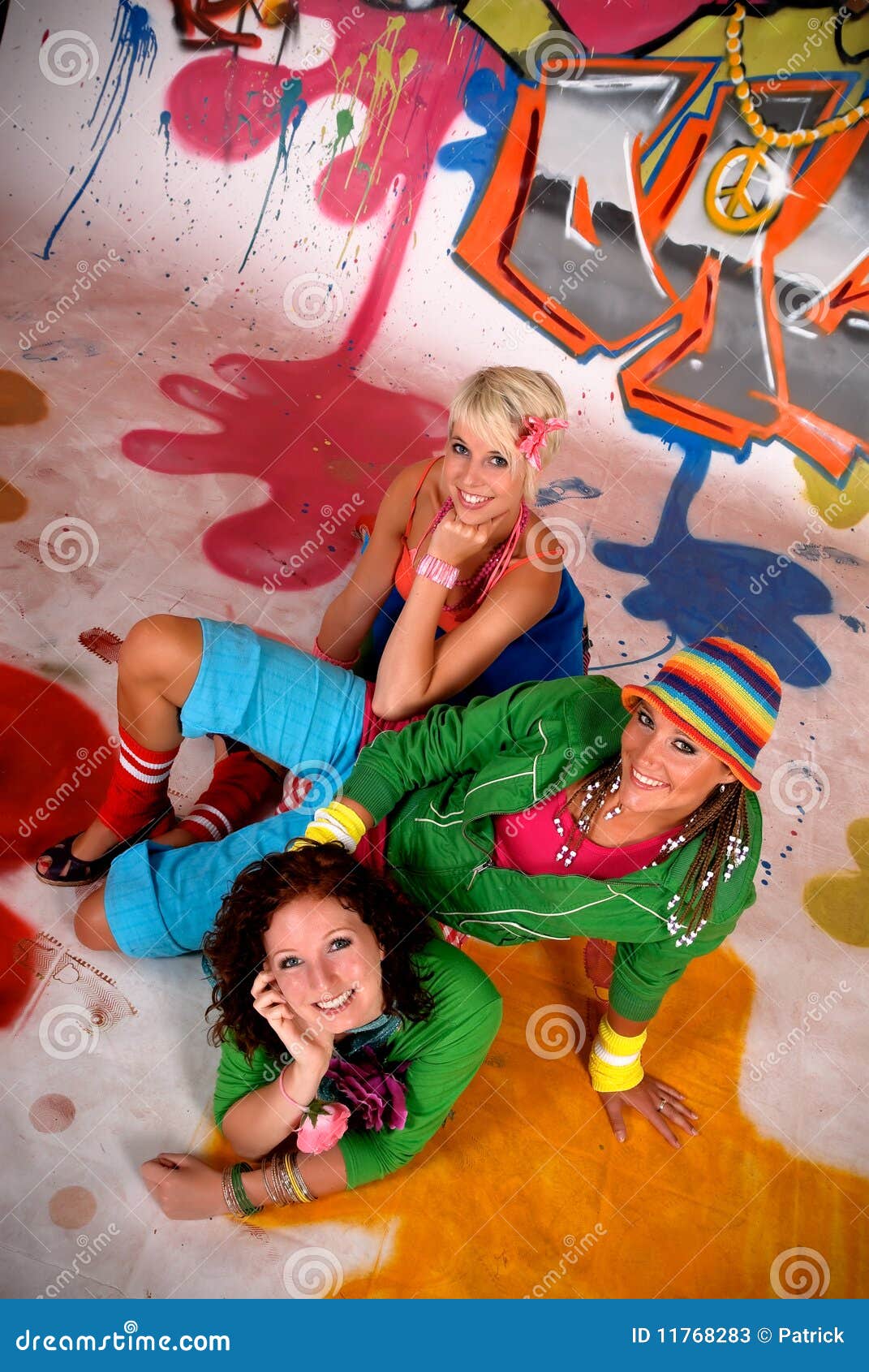 Friends fun graffiti wall stock image. Image of woman - 11768283