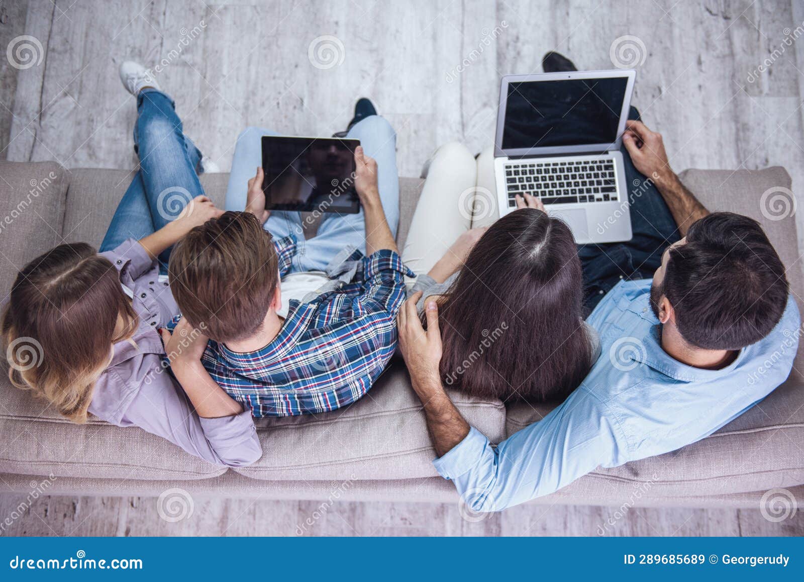 Friends with gadgets stock image. Image of beautiful - 289685689