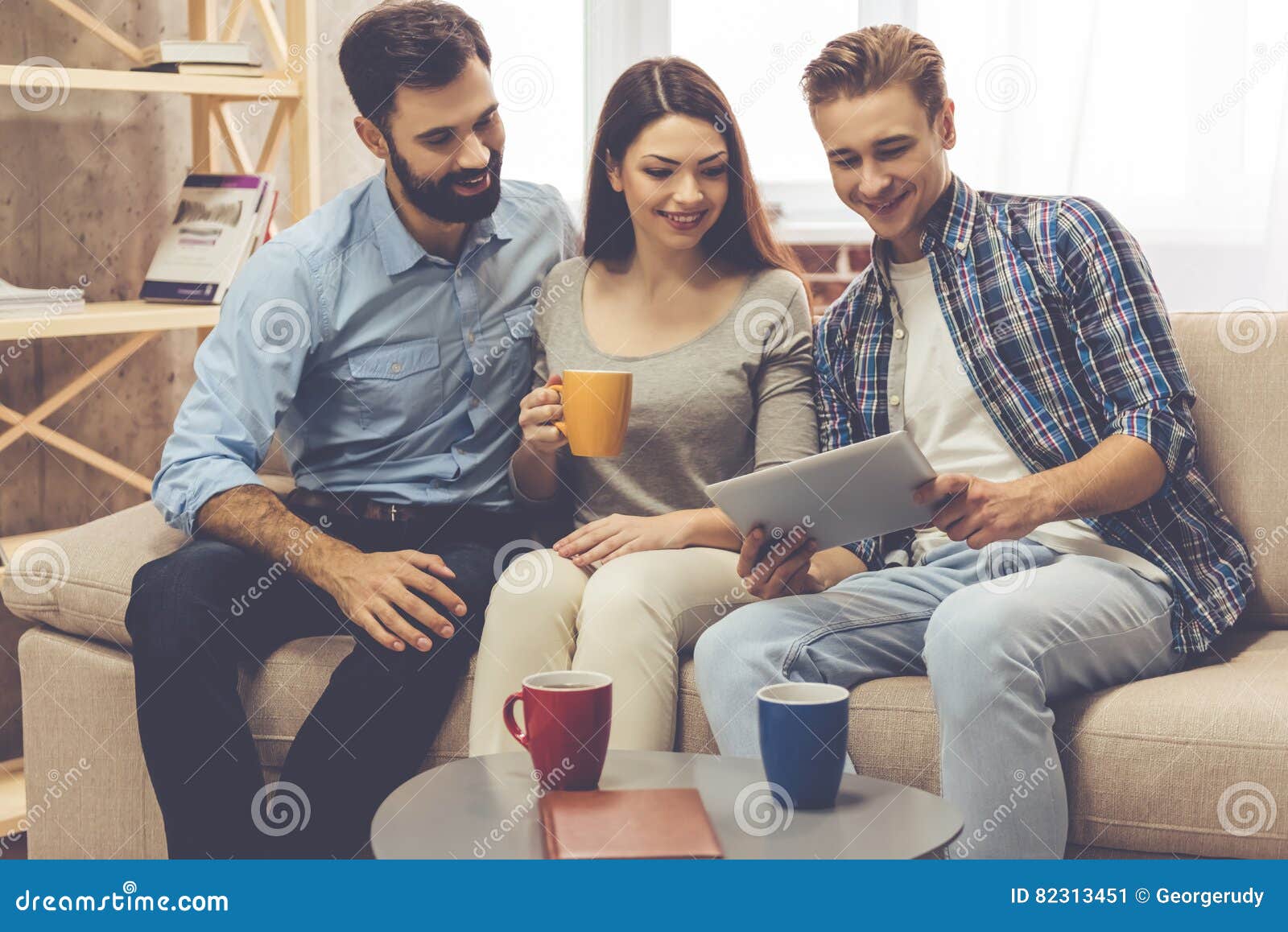 Friends with gadgets stock image. Image of communication - 82313451