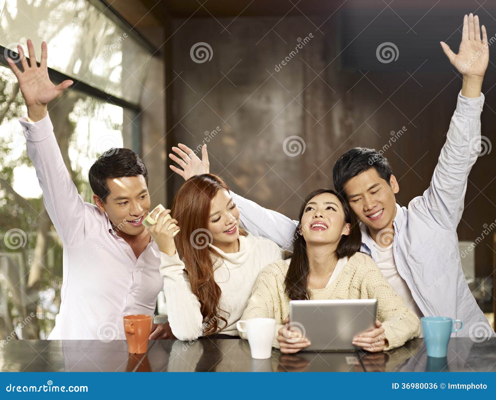 Friends gathering in cafe stock photo. Image of computer - 36980036