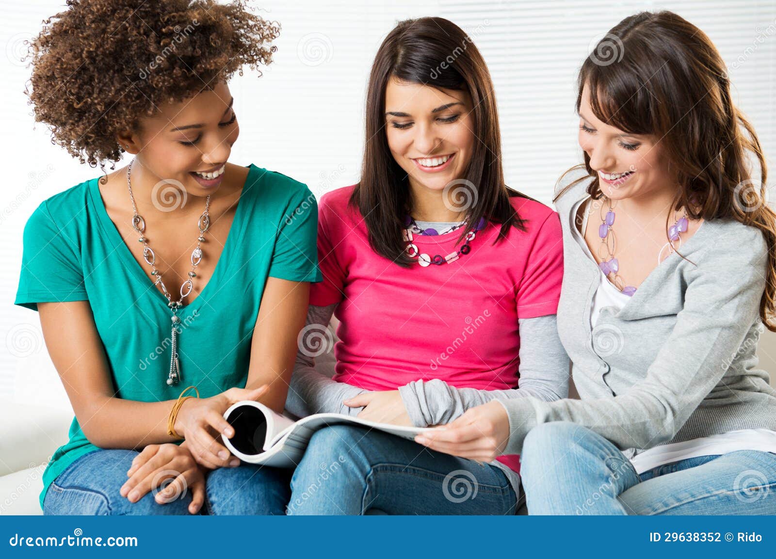 Friends Girls Reading Together Stock Photo - Image of holding ...