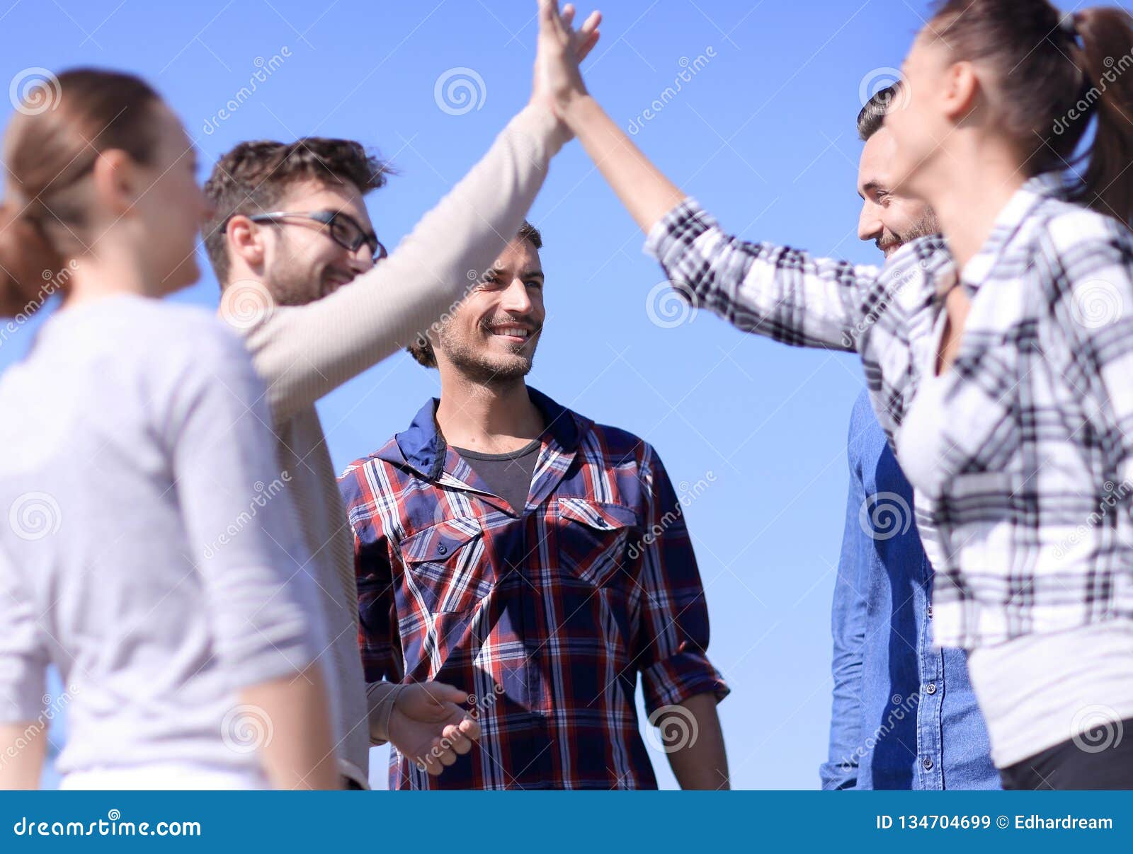 Friends Greet Each Other, Giving a High Five. Stock Image - Image of ...