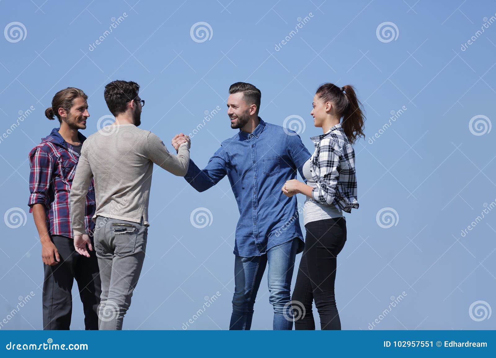 Friends Greet Each Other with a Handshake Stock Image - Image of ...