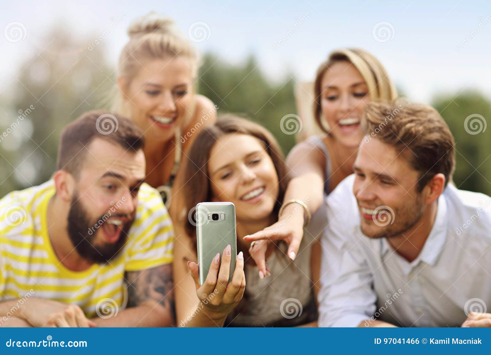 Friends Group Having Fun Together on Grass Stock Photo - Image of happy ...