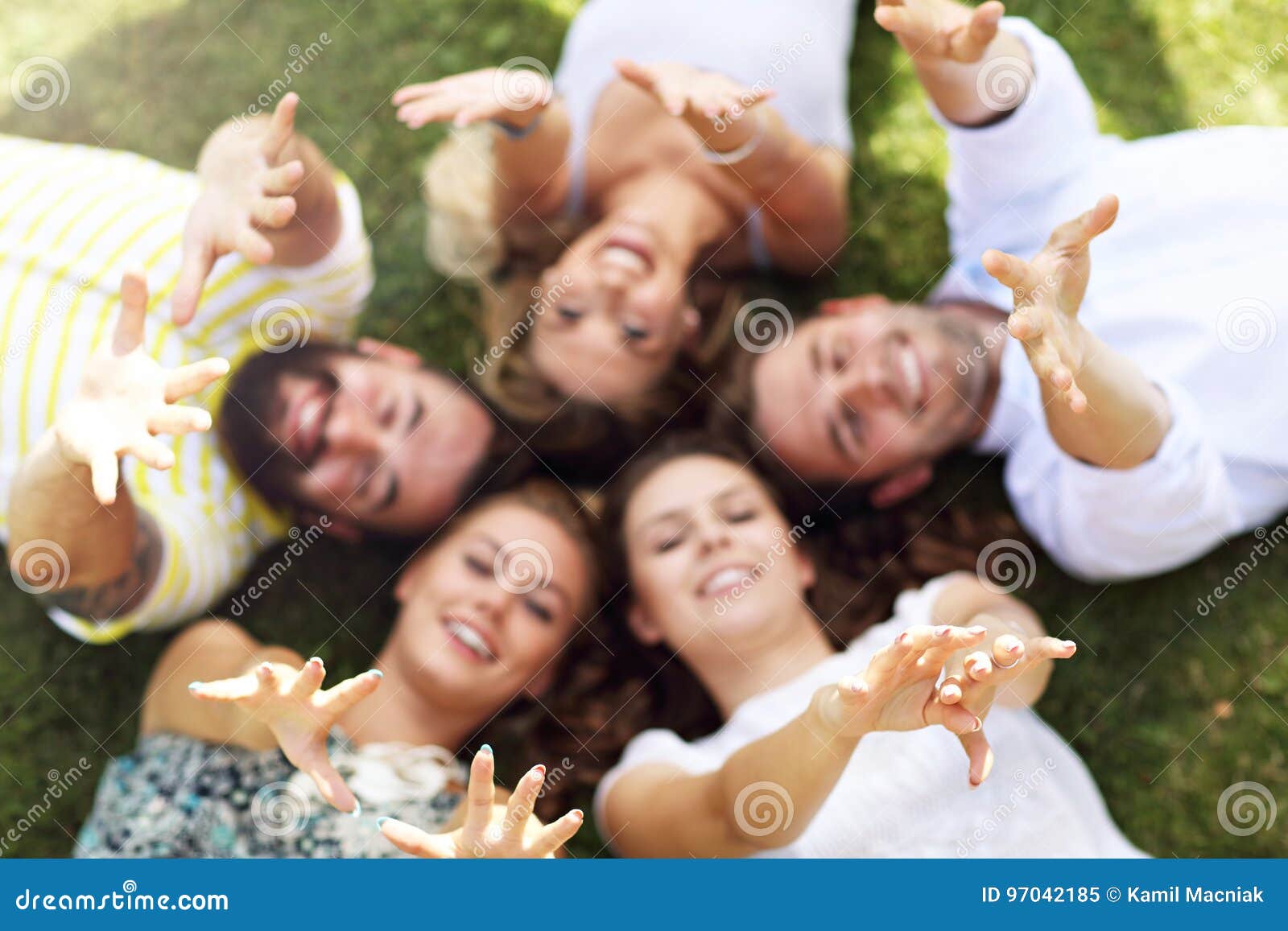 Friends Group Having Fun Together on Grass Stock Image - Image of ...