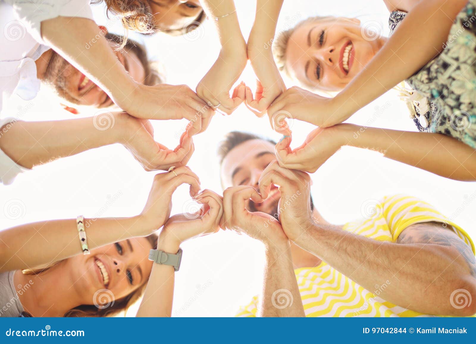 Friends Group Having Fun Together on Grass Stock Photo - Image of ...