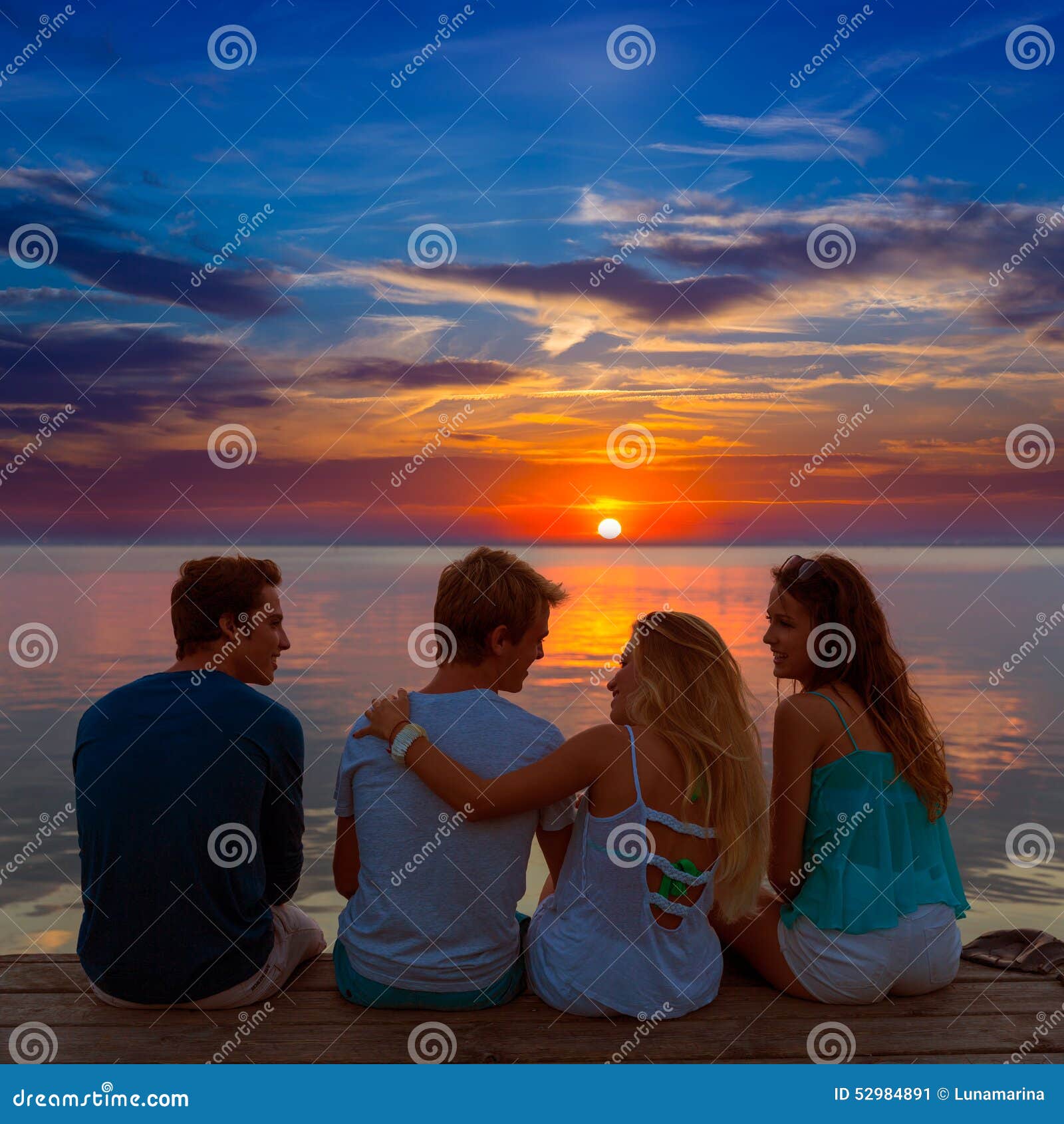 Friends Group Rear View at Sunset Fun Together Stock Image - Image of ...