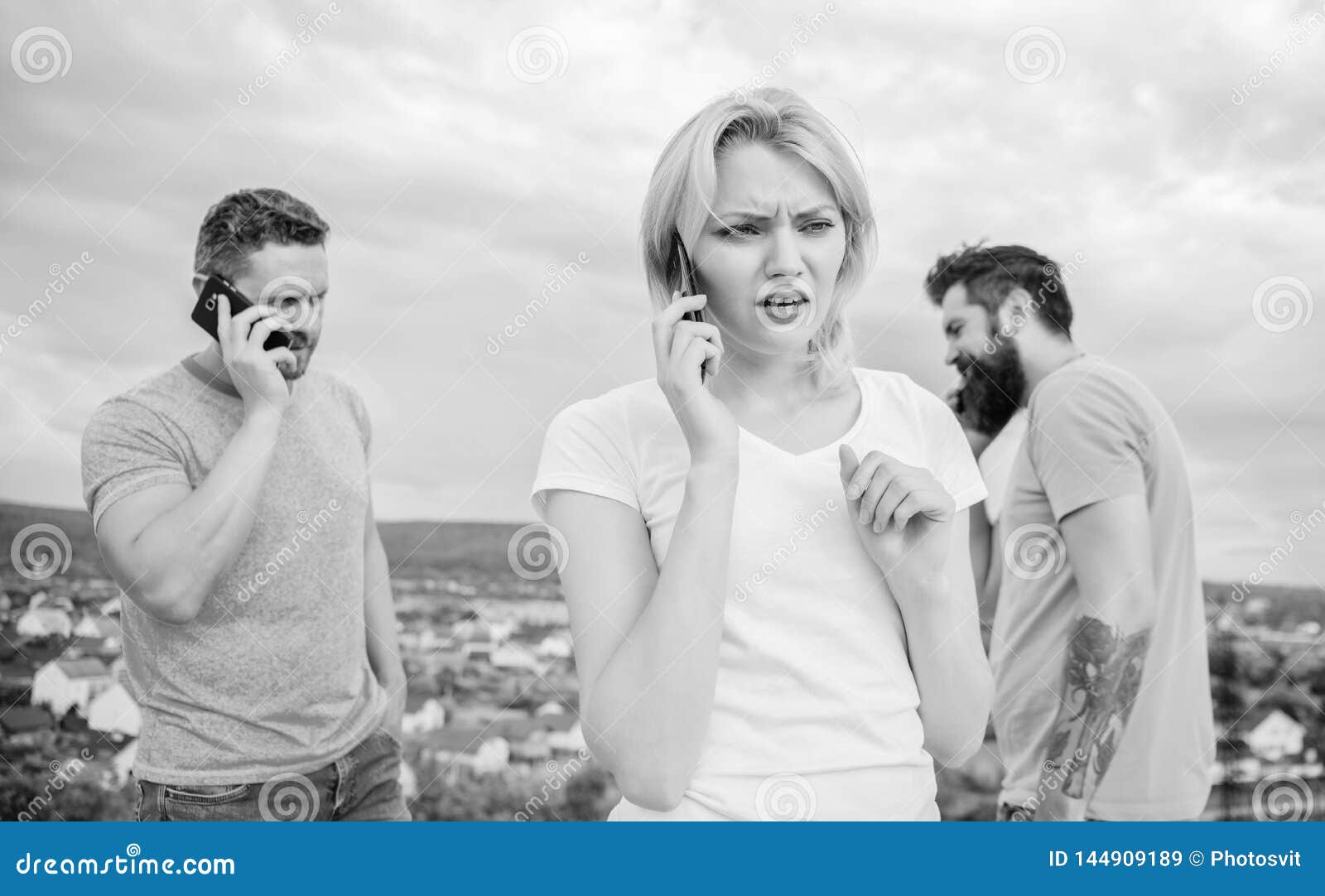 Friends Group Speaking by Smart Phone Outdoor. Friends Talking U Stock ...