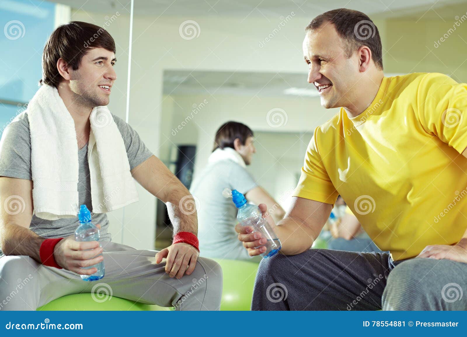 Friends at gym stock image. Image of friends, bottle - 78554881